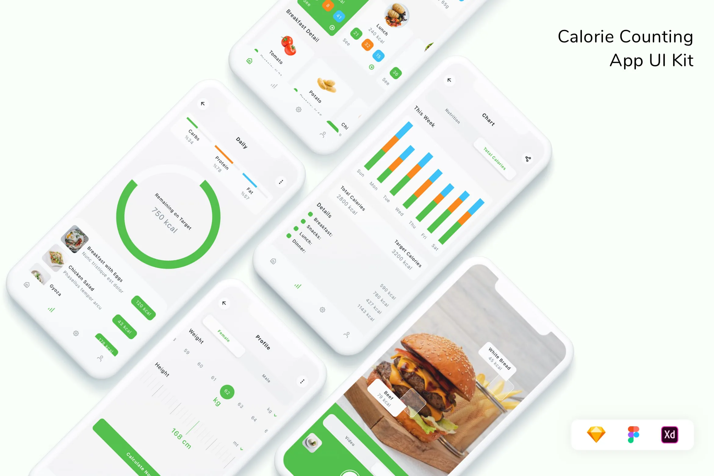 Calorie Counting App UI Kit for Figma, Sketch & XD | UIworkshop