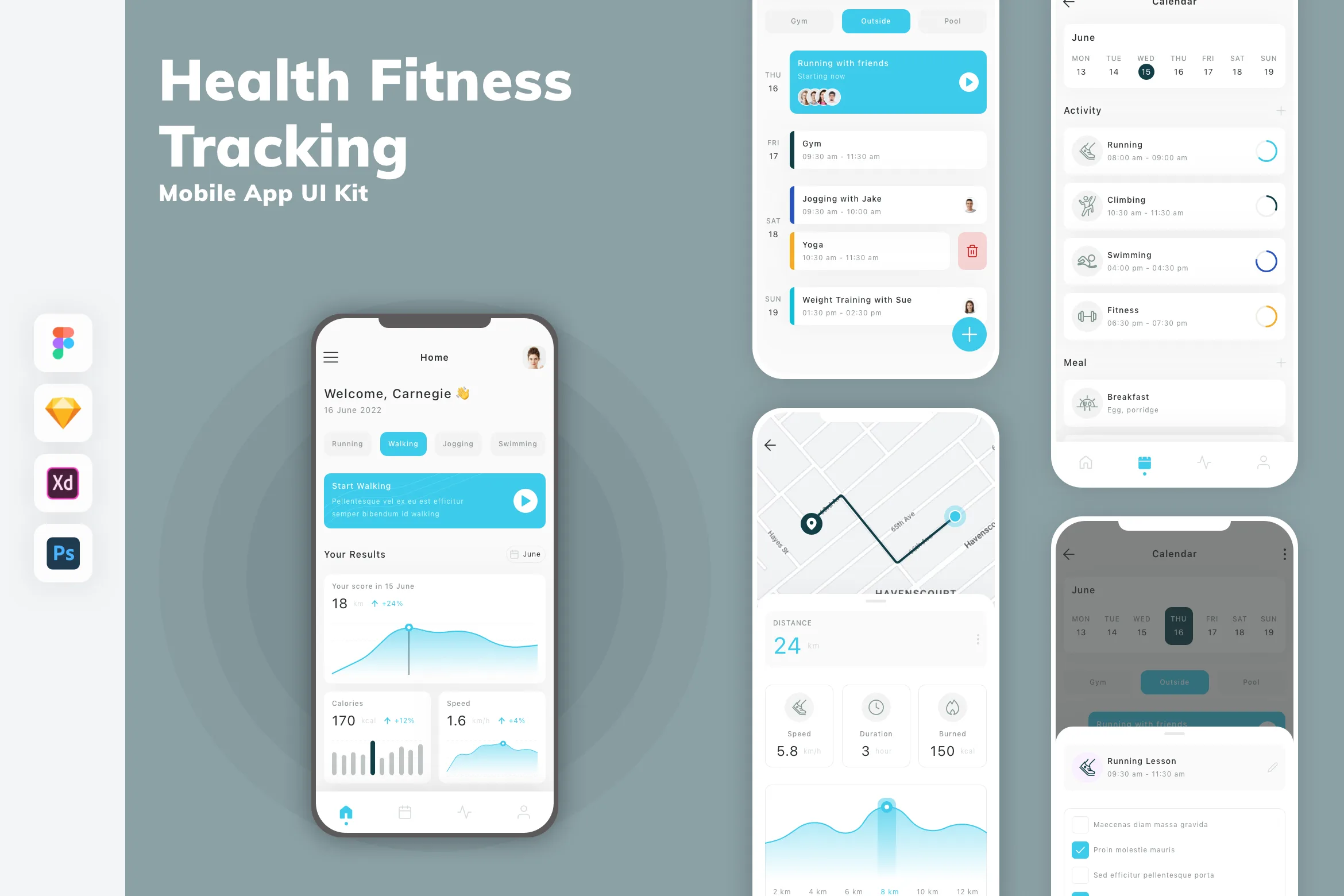 Health Fitness Tracking Mobile App UI Kit for Figma, Sketch & XD ...