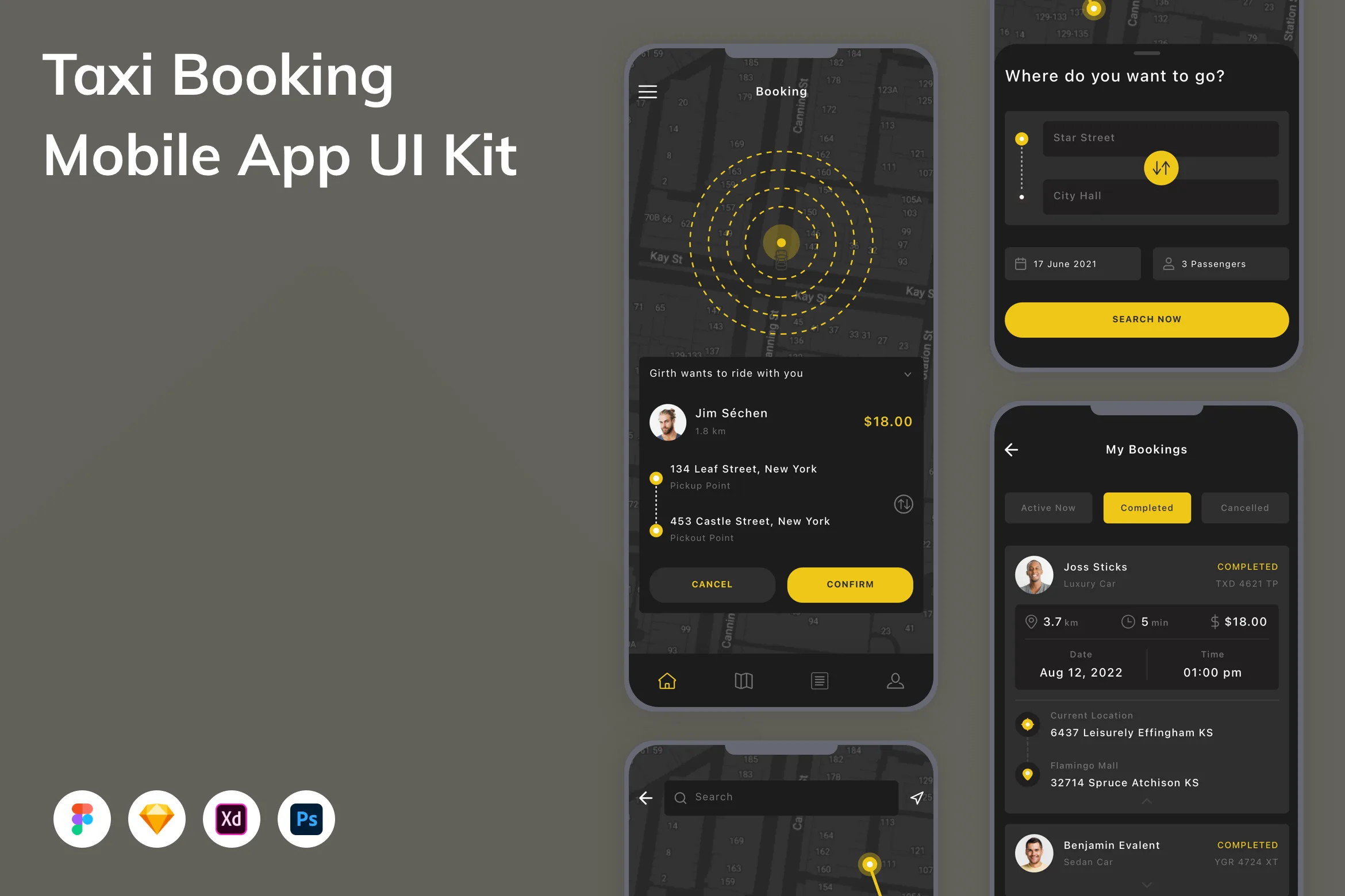 Taxi Booking Mobile App UI Kit for Figma, Sketch & XD | UIworkshop