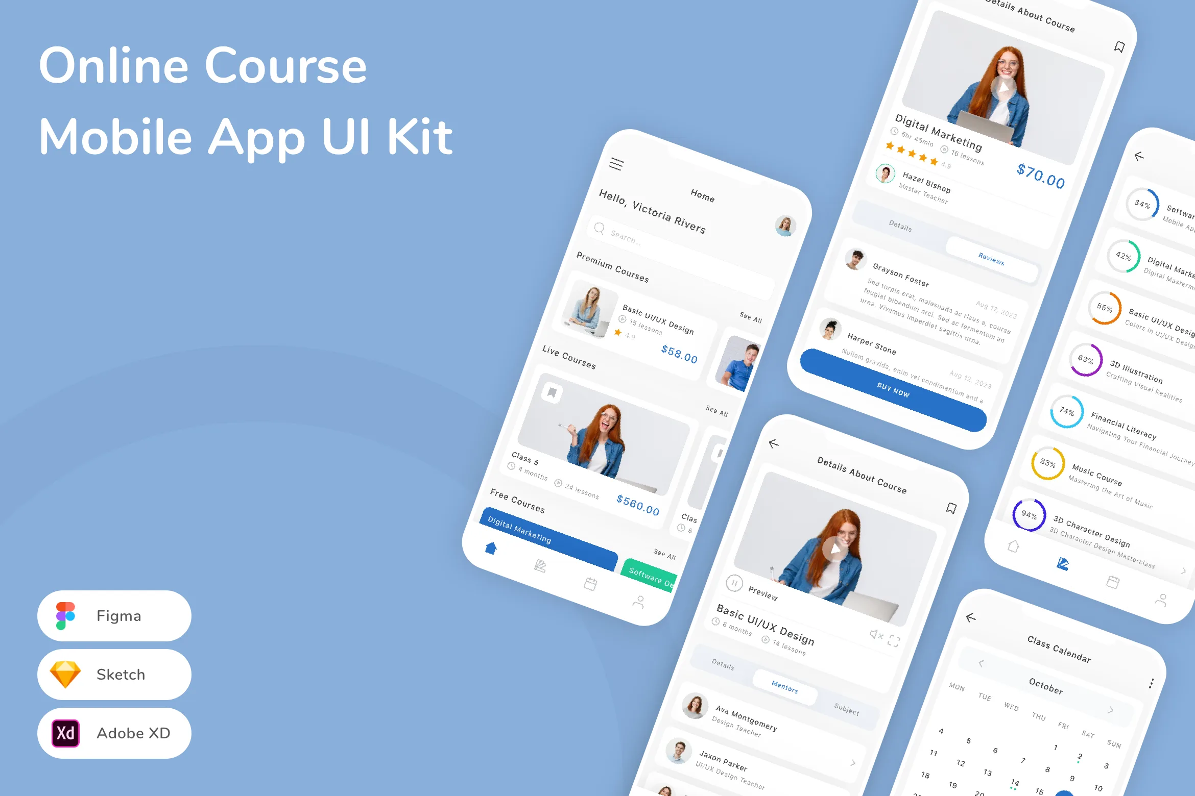 Online Course Mobile App UI Kit for Figma, Sketch & XD | UIworkshop