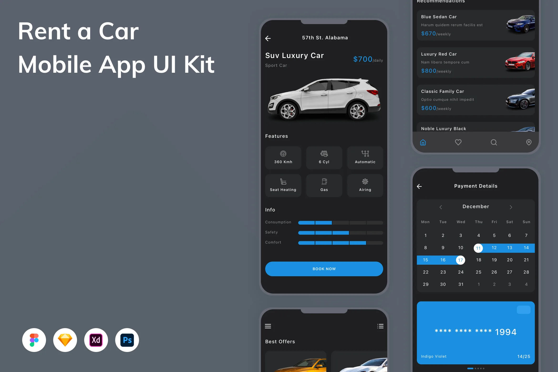 Rent a Car Mobile App UI Kit for Figma, Sketch & XD | UIworkshop