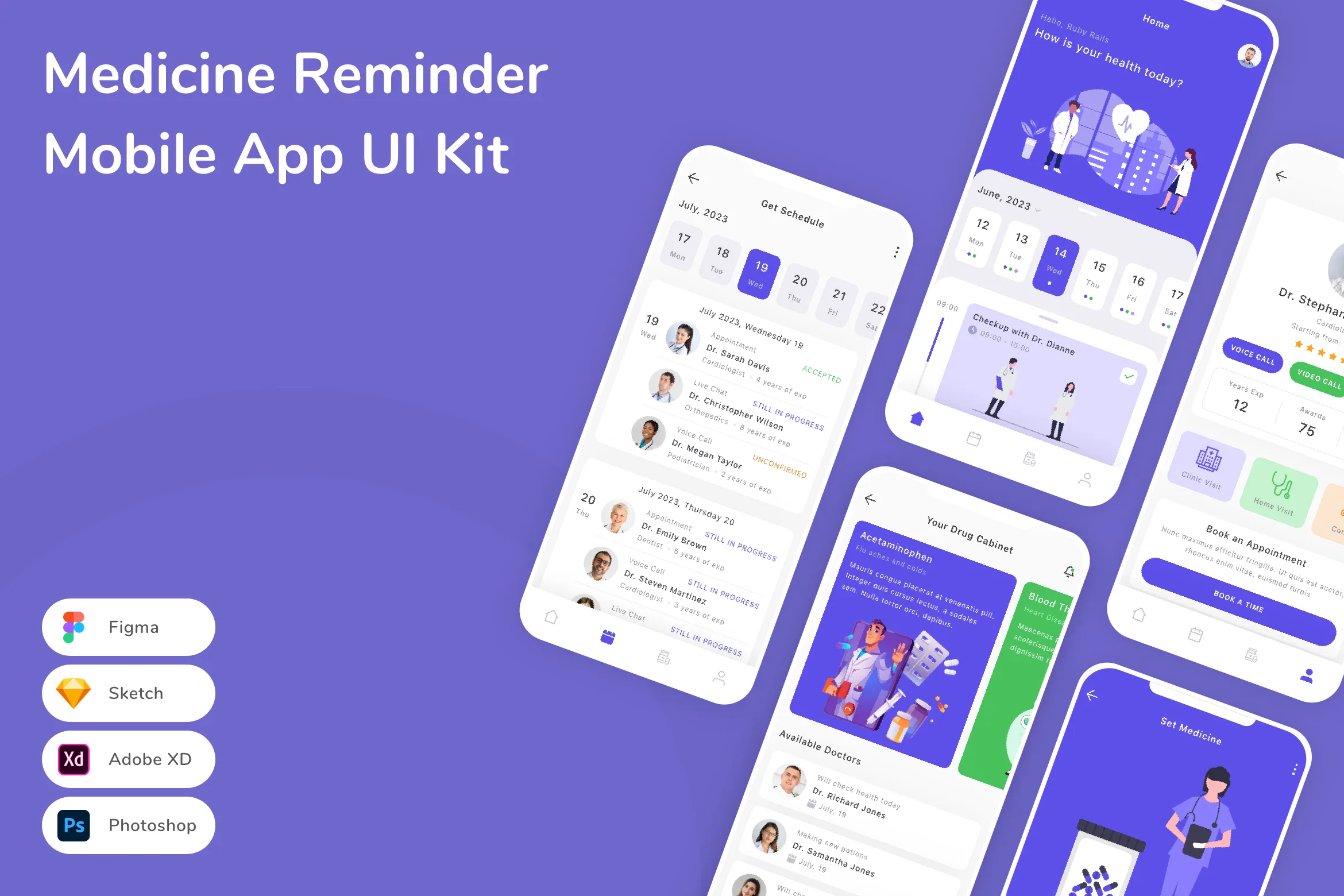Medicine Reminder Mobile App UI Kit for Figma, Sketch & XD | UIworkshop