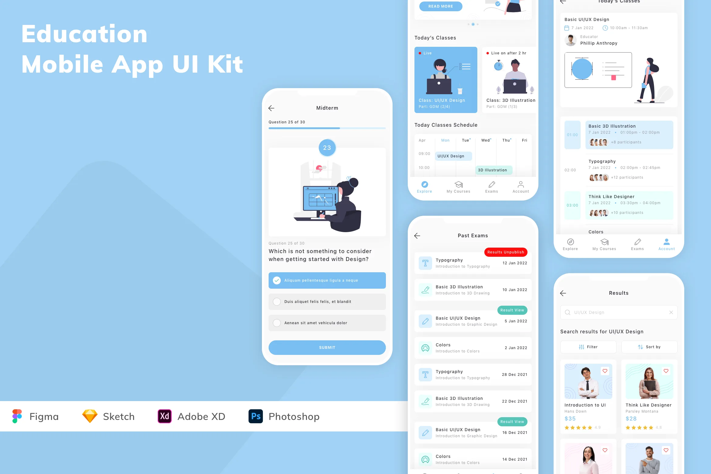 Education Mobile App UI Kit for Figma, Sketch & XD | UIworkshop