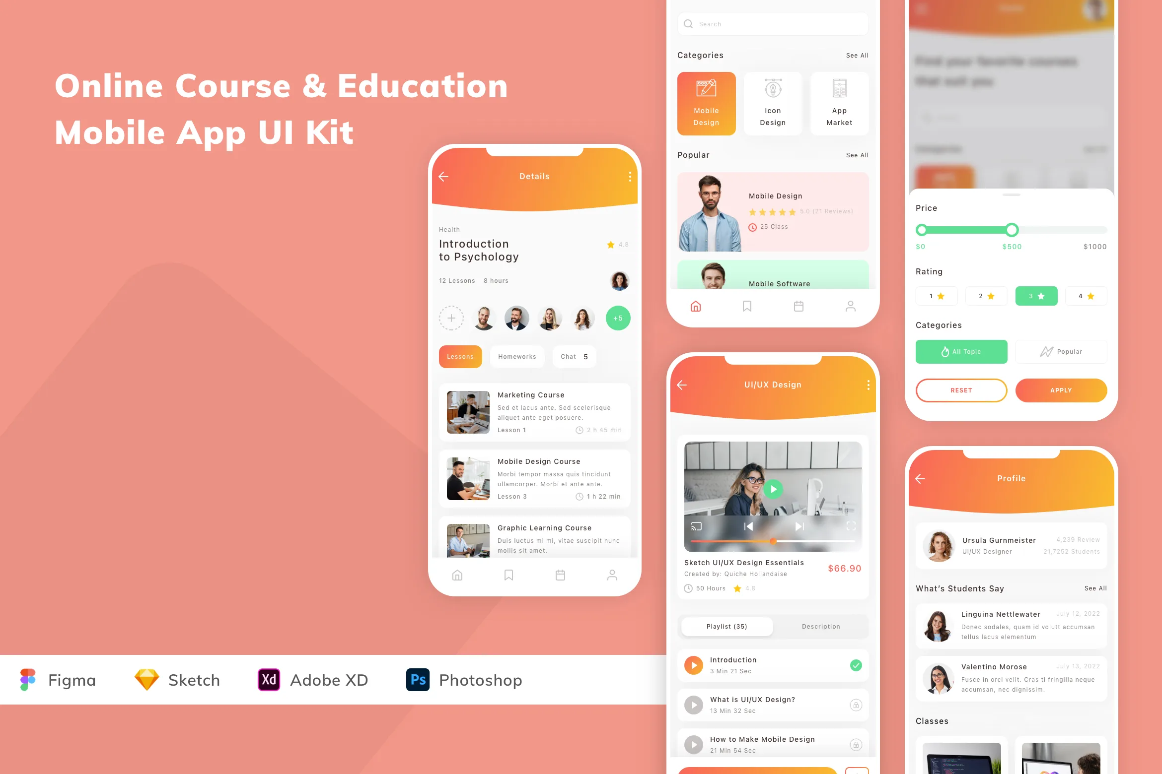 Online Course & Education Mobile App UI Kit for Figma, Sketch & XD ...
