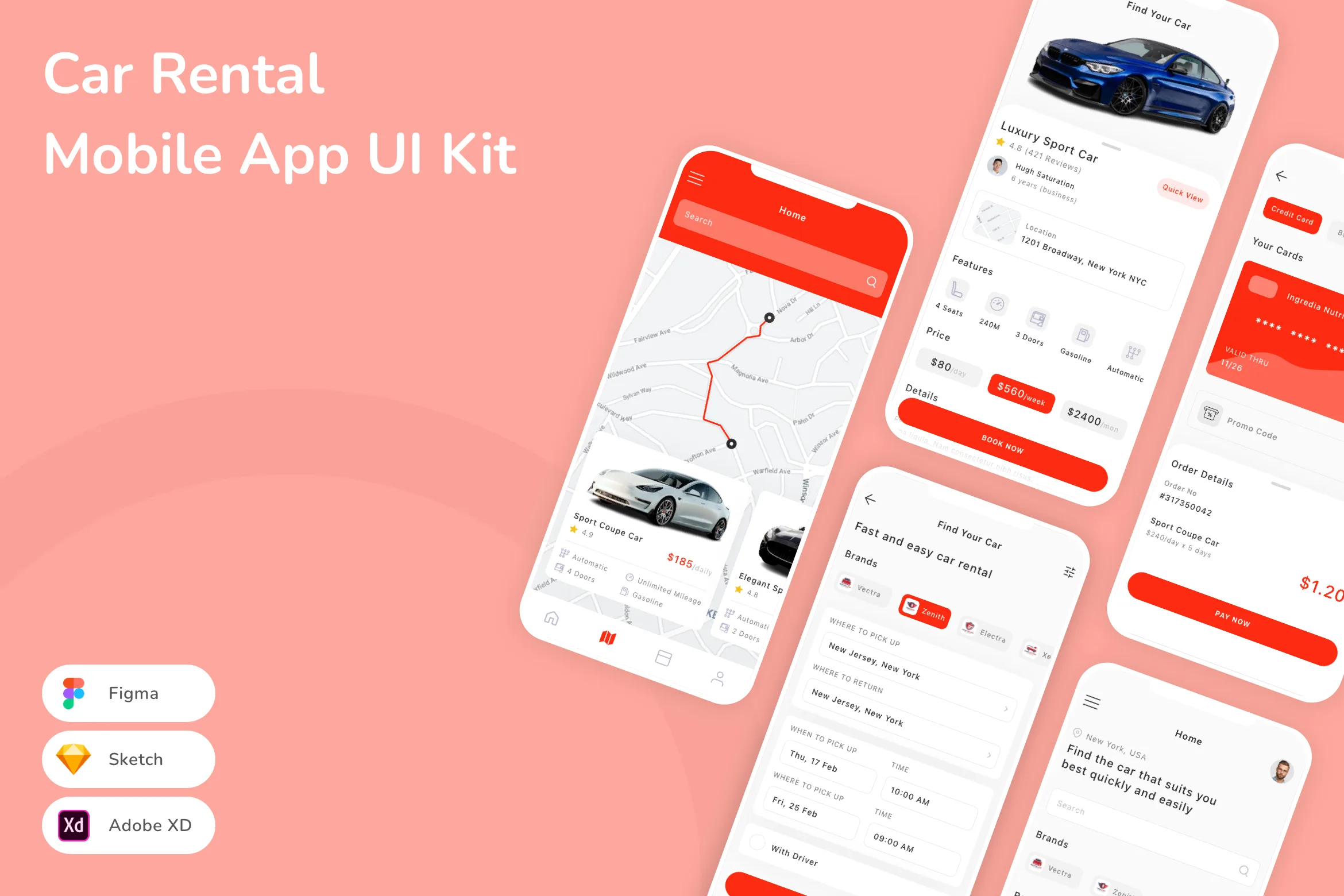 Car Rental Mobile App UI Kit for Figma, Sketch & XD | UIworkshop