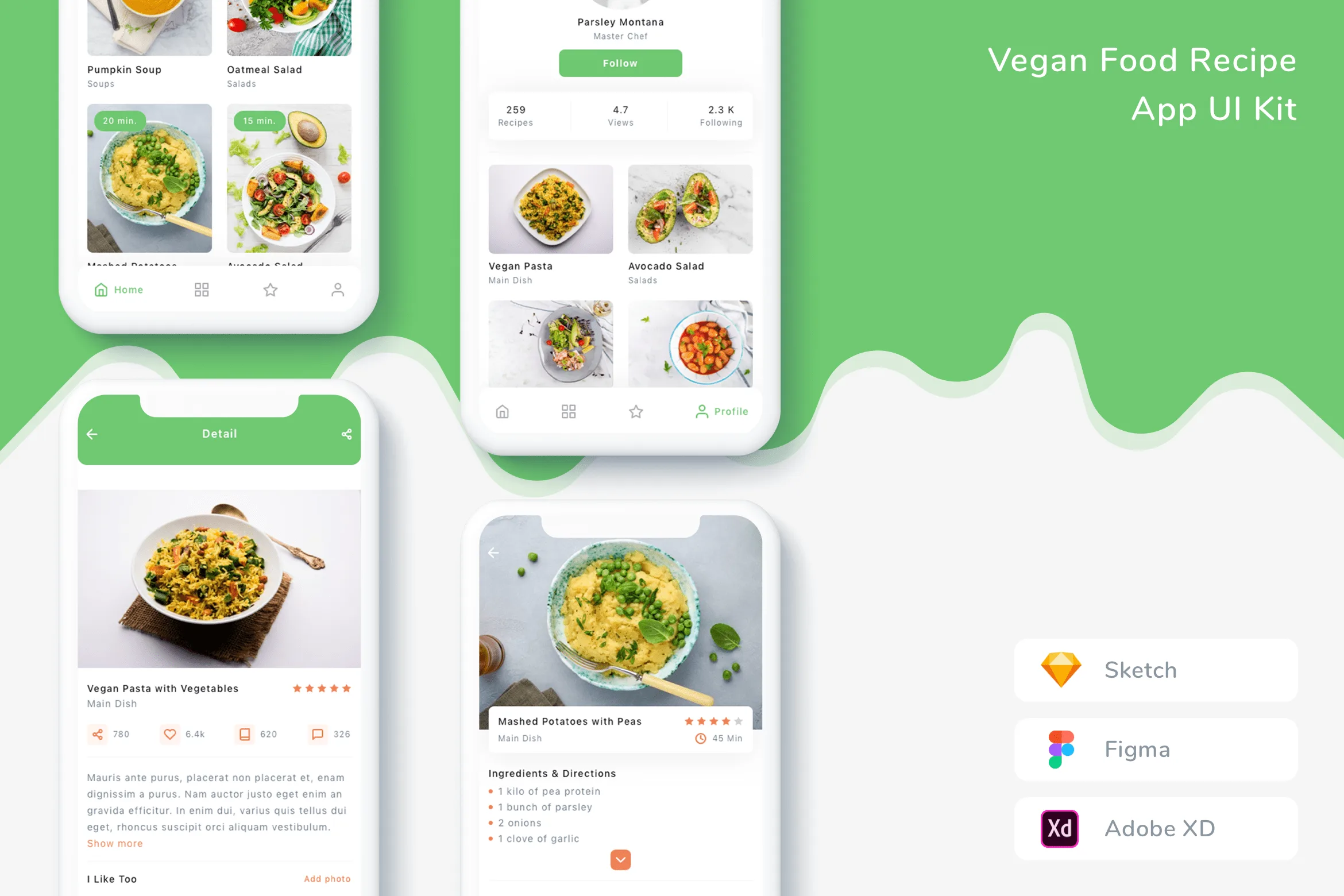 Vegan Food Recipe App UI Kit for Figma, Sketch & XD | UIworkshop