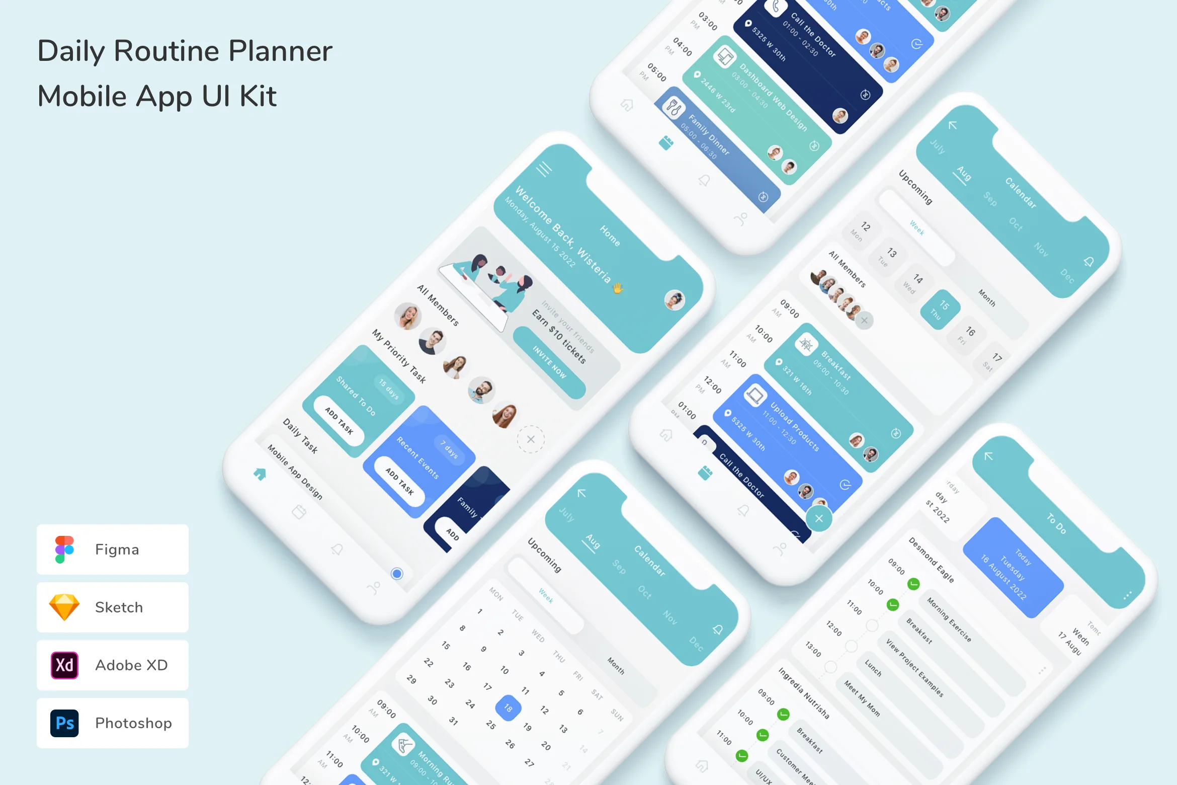 Daily Routine Planner Mobile App UI Kit for Figma, Sketch & XD | UIworkshop