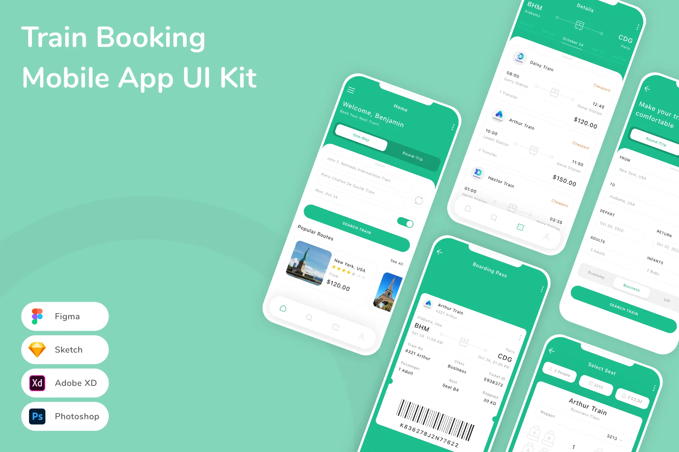 Train Booking Mobile App UI Kit for Figma, Sketch & XD | UIworkshop
