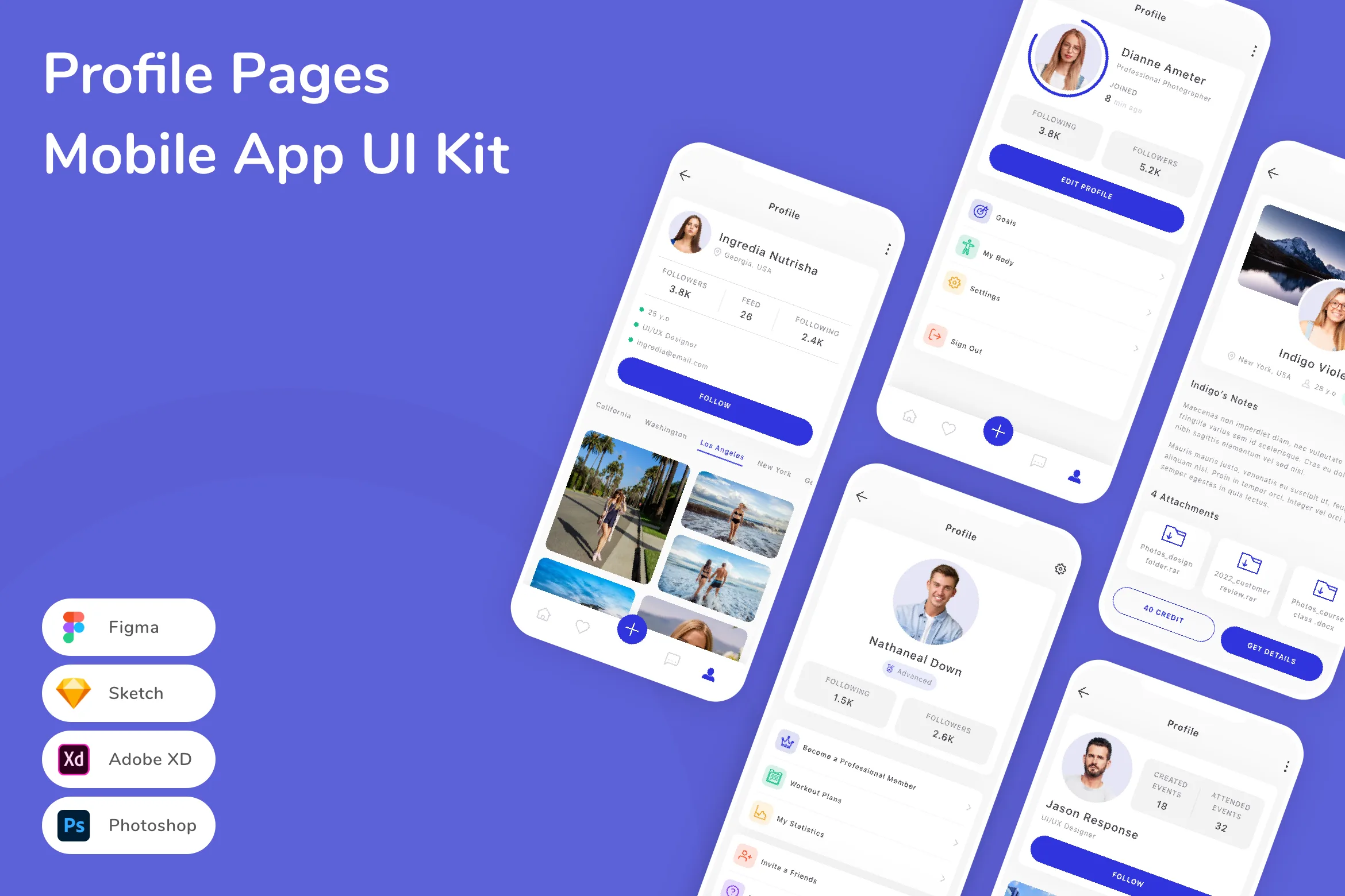 Profile Pages Mobile App UI Kit for Figma, Sketch & XD | UIworkshop