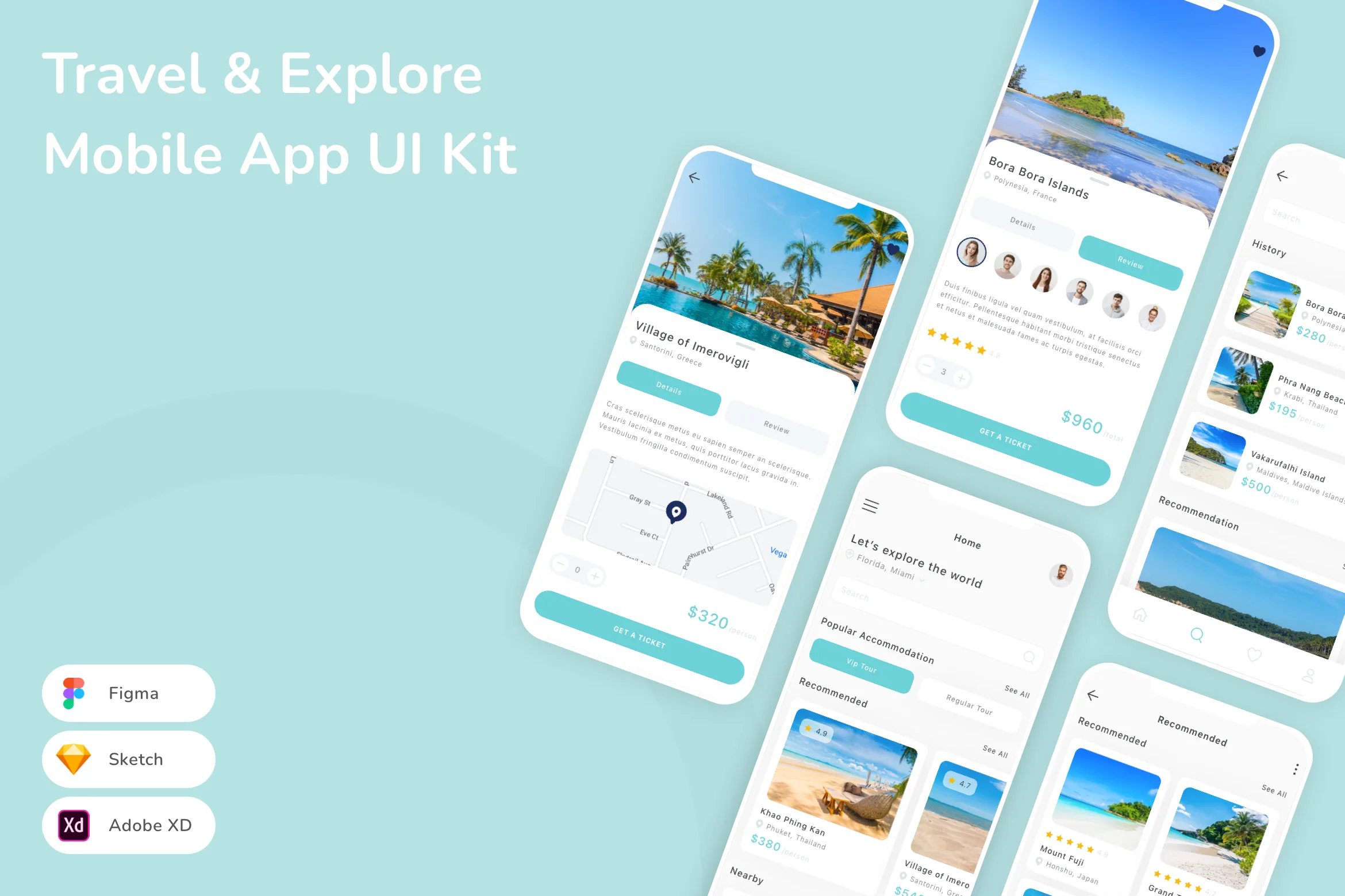 Travel & Explore Mobile App UI Kit for Figma, Sketch & XD | UIworkshop