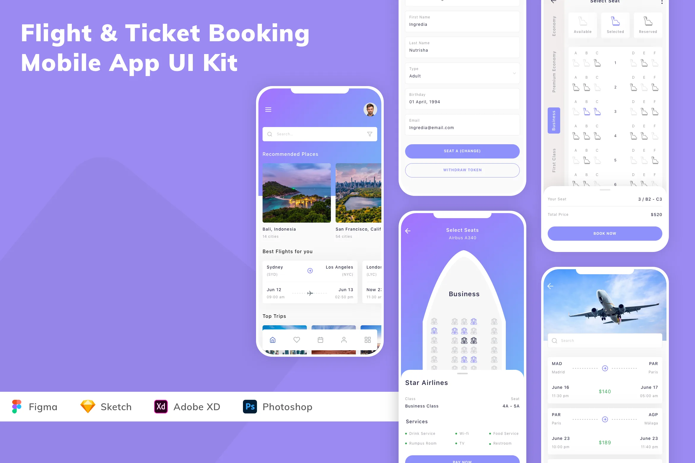 Flight & Ticket Booking Mobile App UI Kit for Figma, Sketch & XD ...