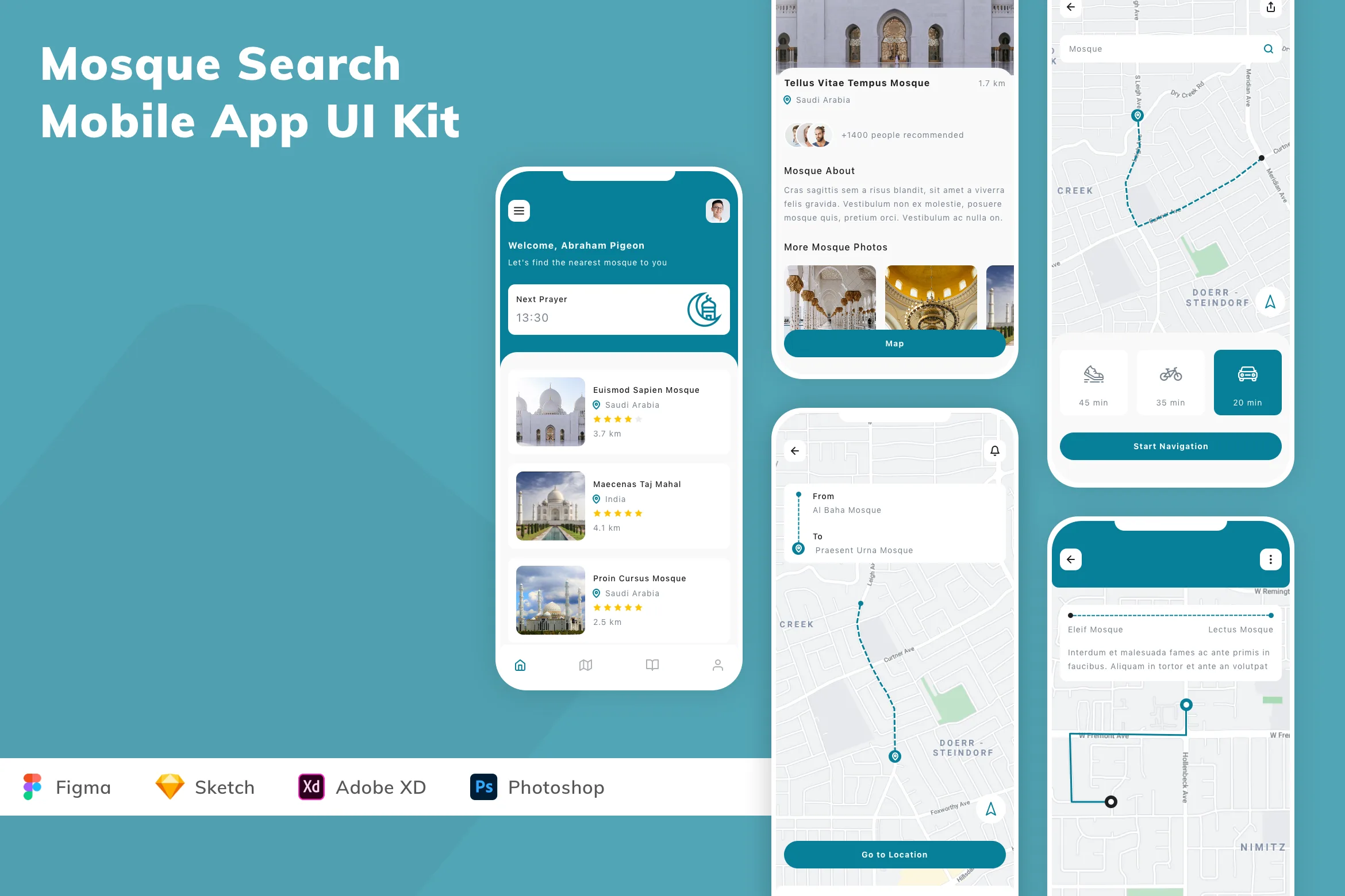 Mosque Search Mobile App UI Kit for Figma, Sketch & XD | UIworkshop