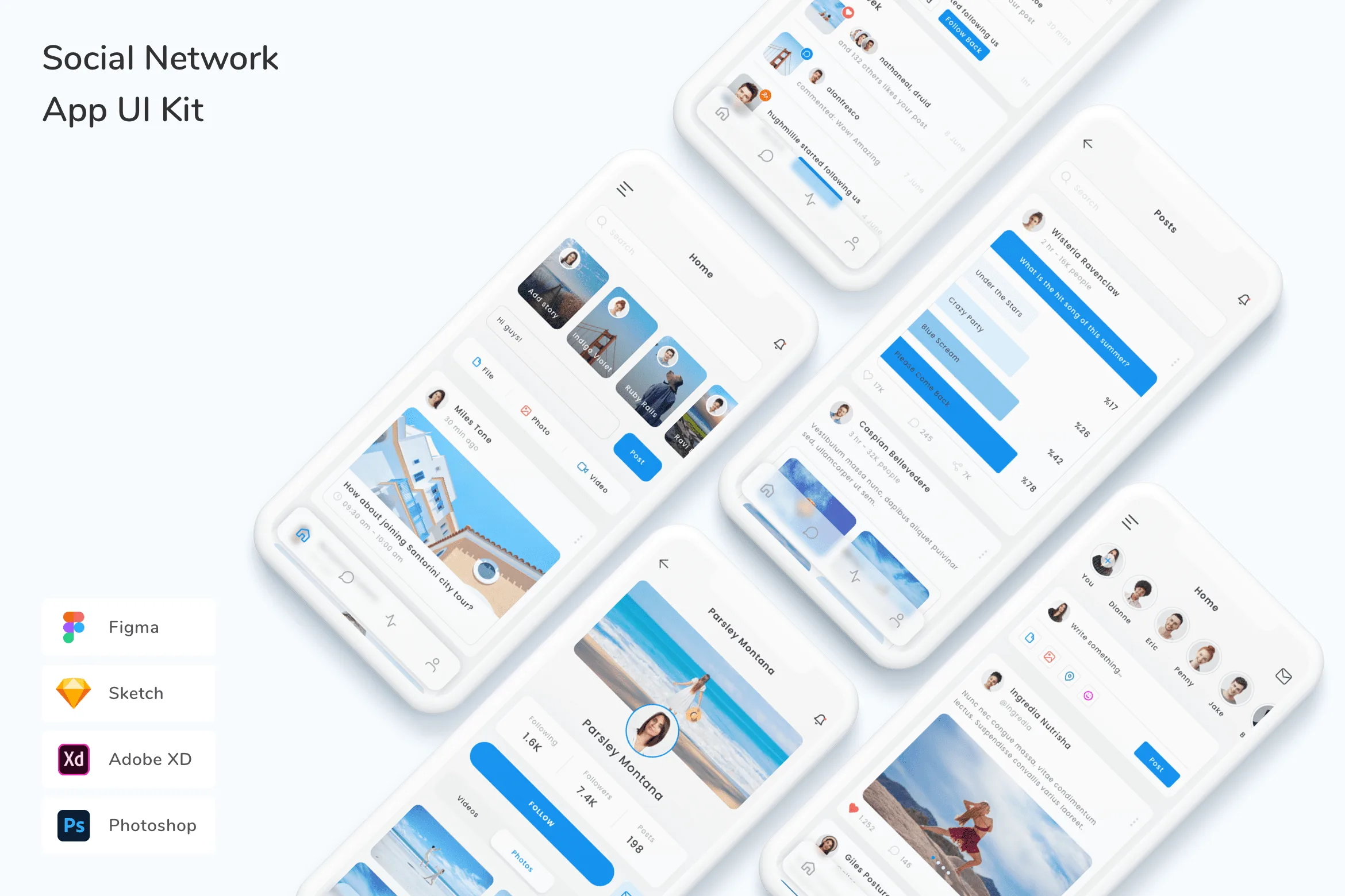 Social Network App UI Kit for Figma, Sketch & XD | UIworkshop