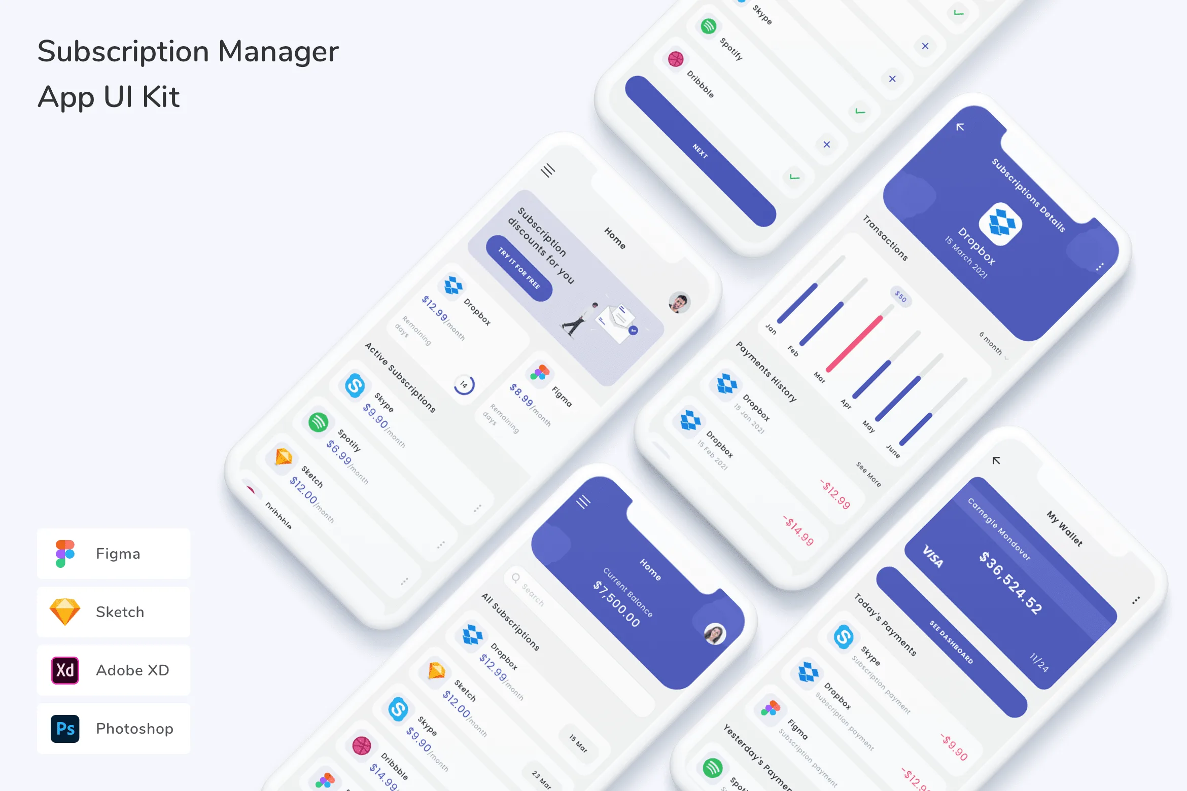 Subscription Manager App UI Kit for Figma, Sketch & XD | UIworkshop