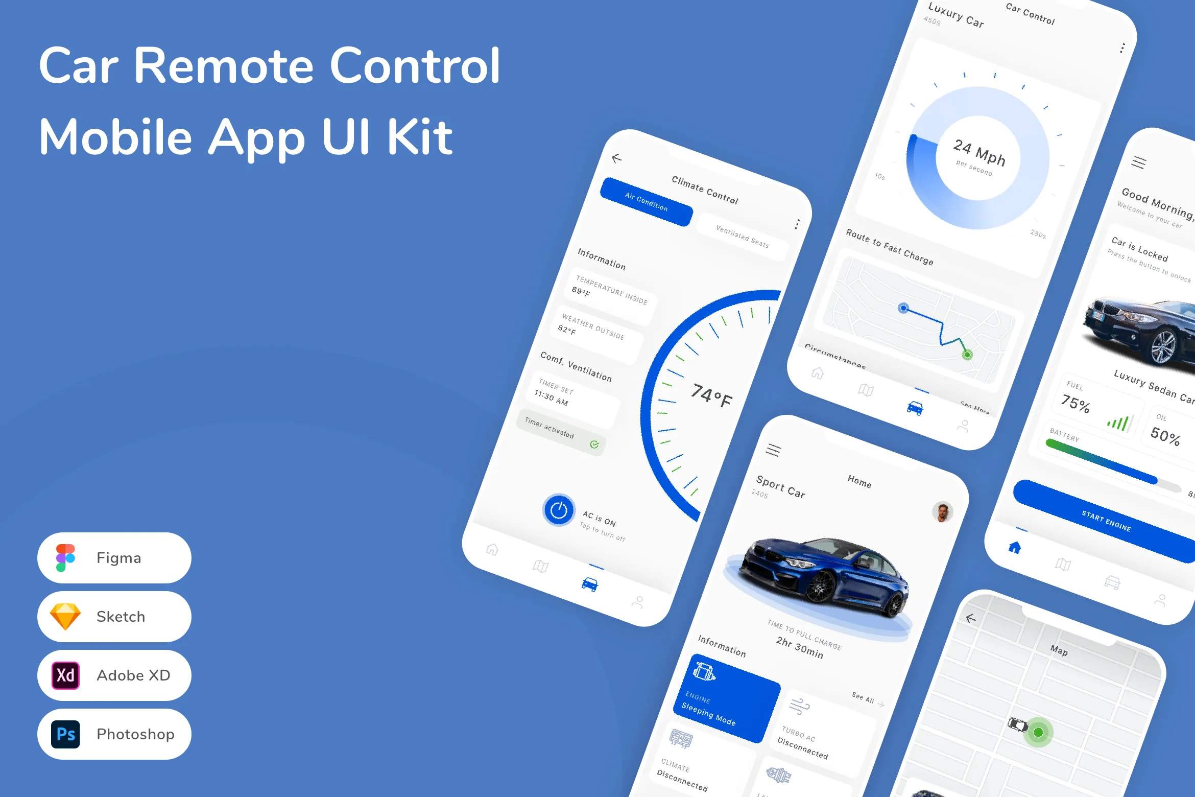 Car Remote Control Mobile App UI Kit for Figma, Sketch & XD | UIworkshop