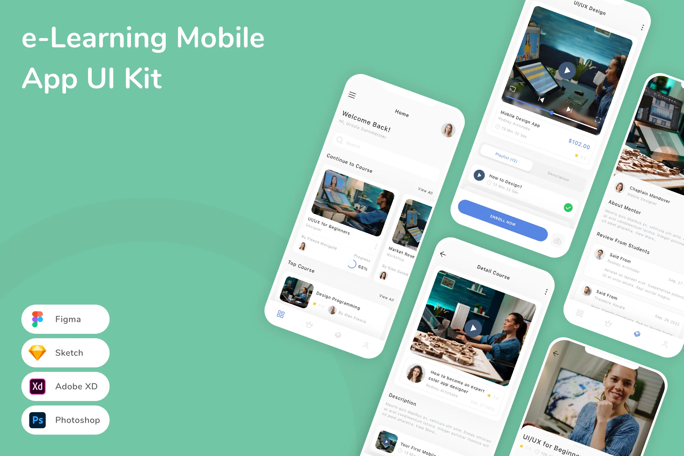 e-Learning Mobile App UI Kit for Figma, Sketch & XD | UIworkshop
