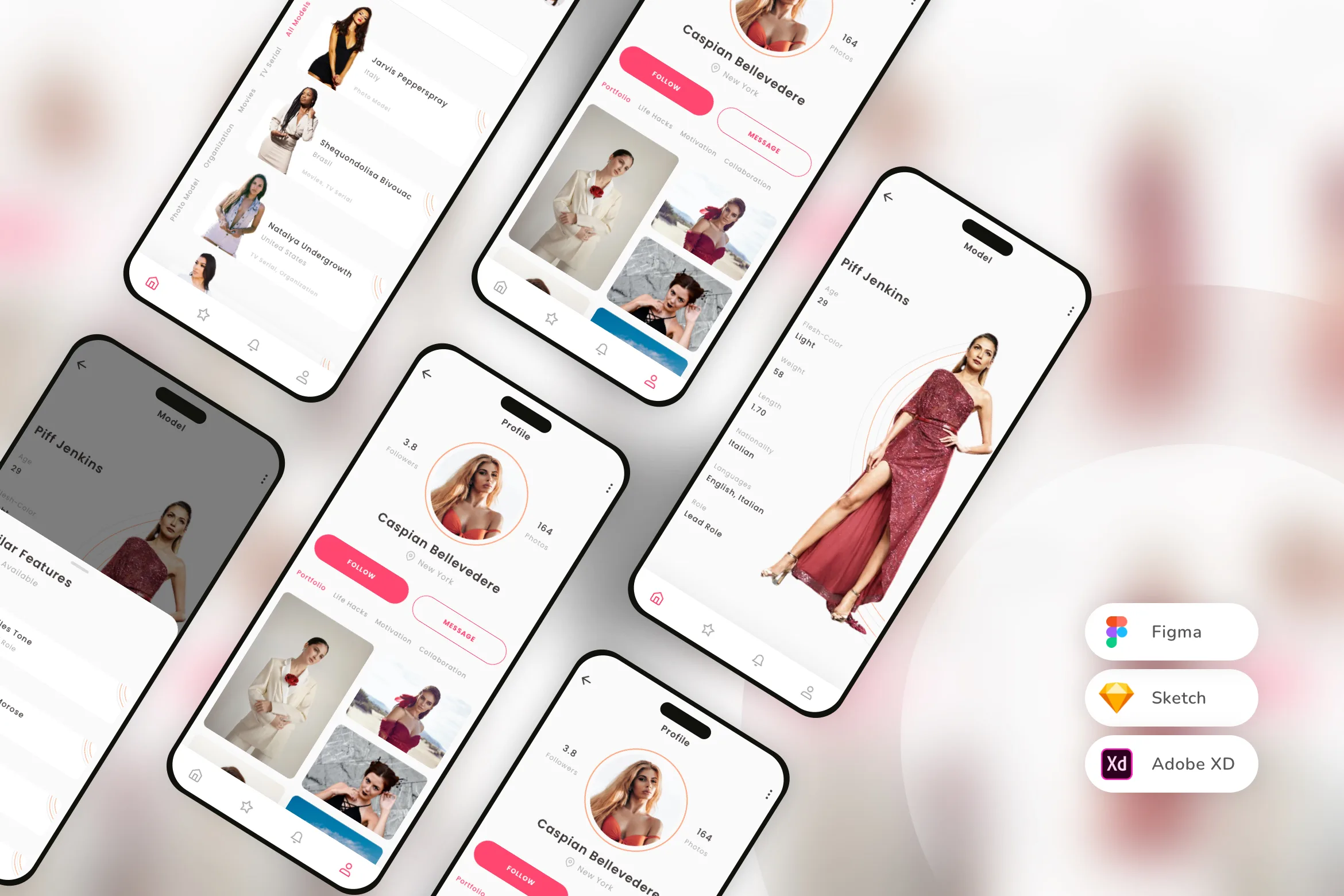 Model Agency Mobile App UI Kit for Figma, Sketch & XD | UIworkshop