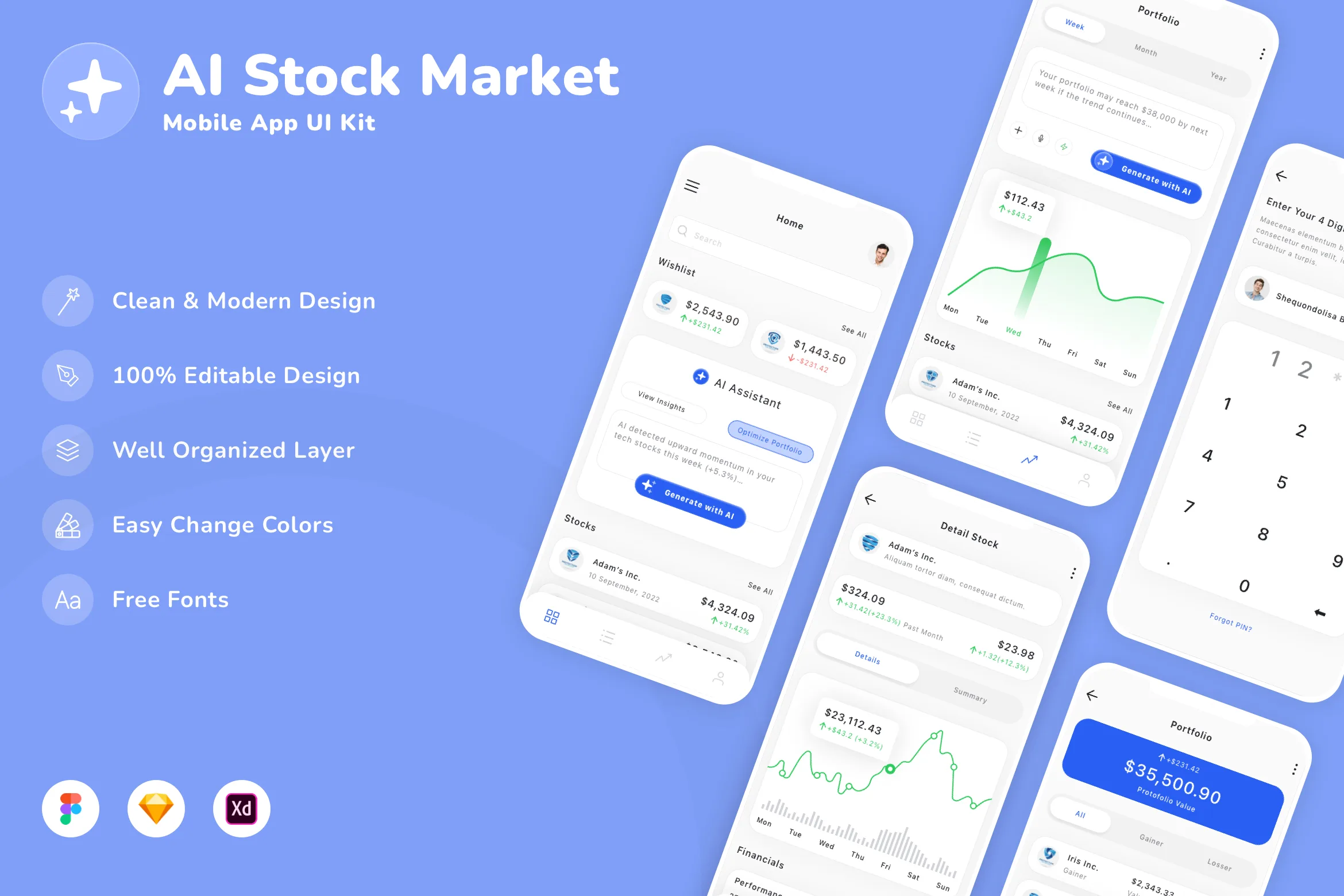AI Stock Market Mobile App UI Kit for Figma, Sketch & XD | UIworkshop