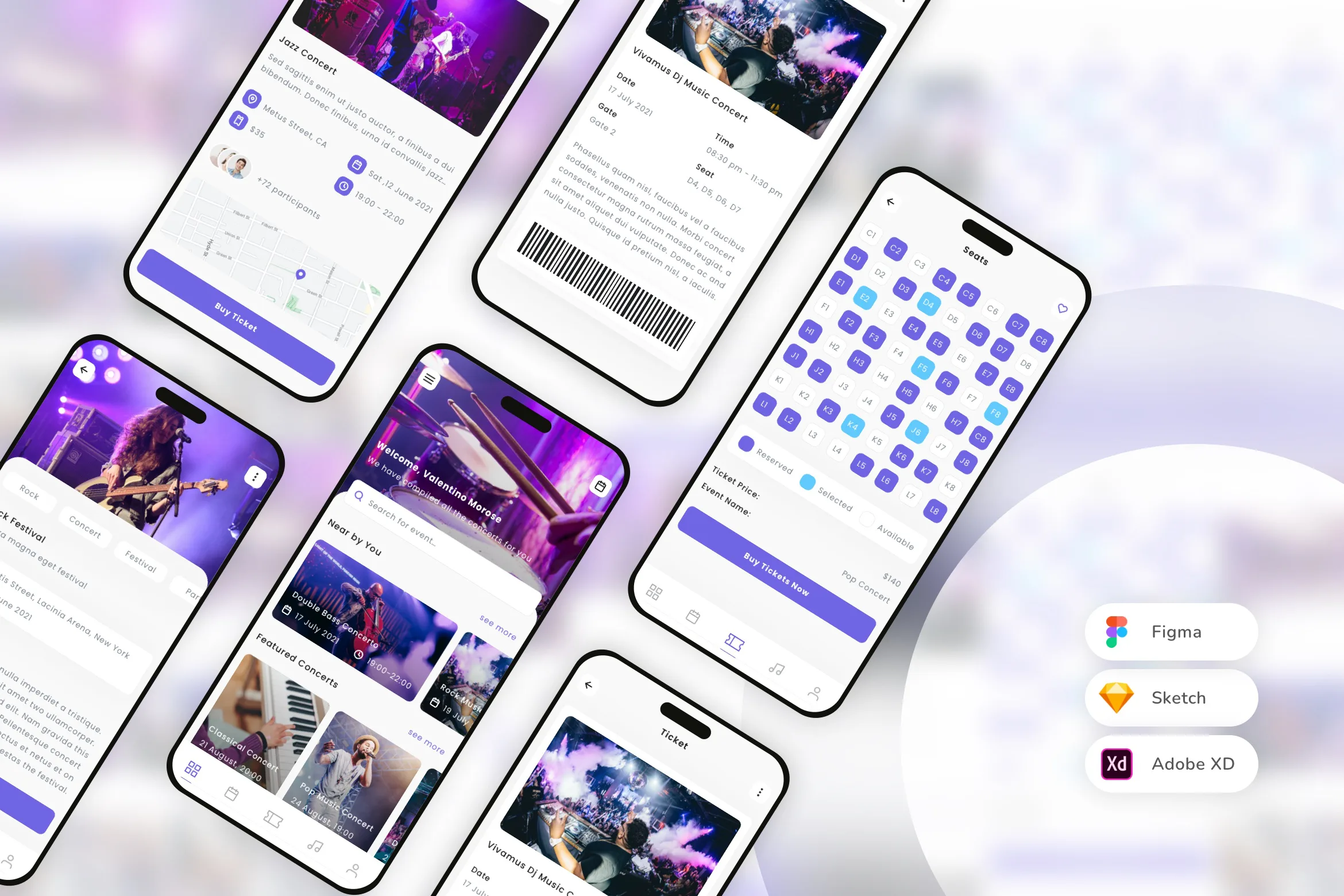 Music Event & Concert Mobile App UI Kit for Figma, Sketch & XD | UIworkshop