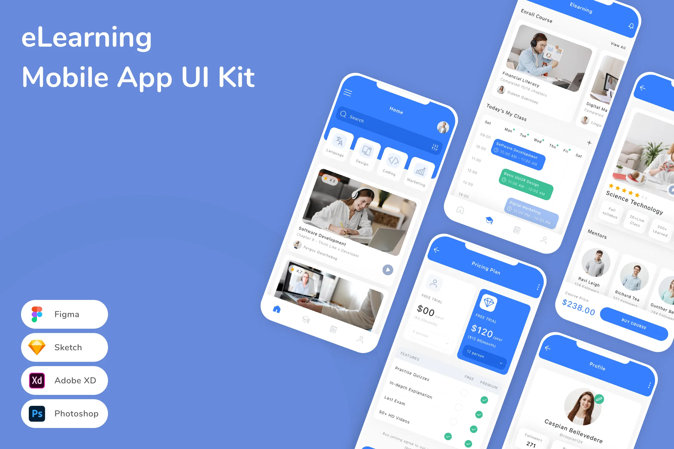 eLearning Mobile App UI Kit for Figma, Sketch & XD | UIworkshop
