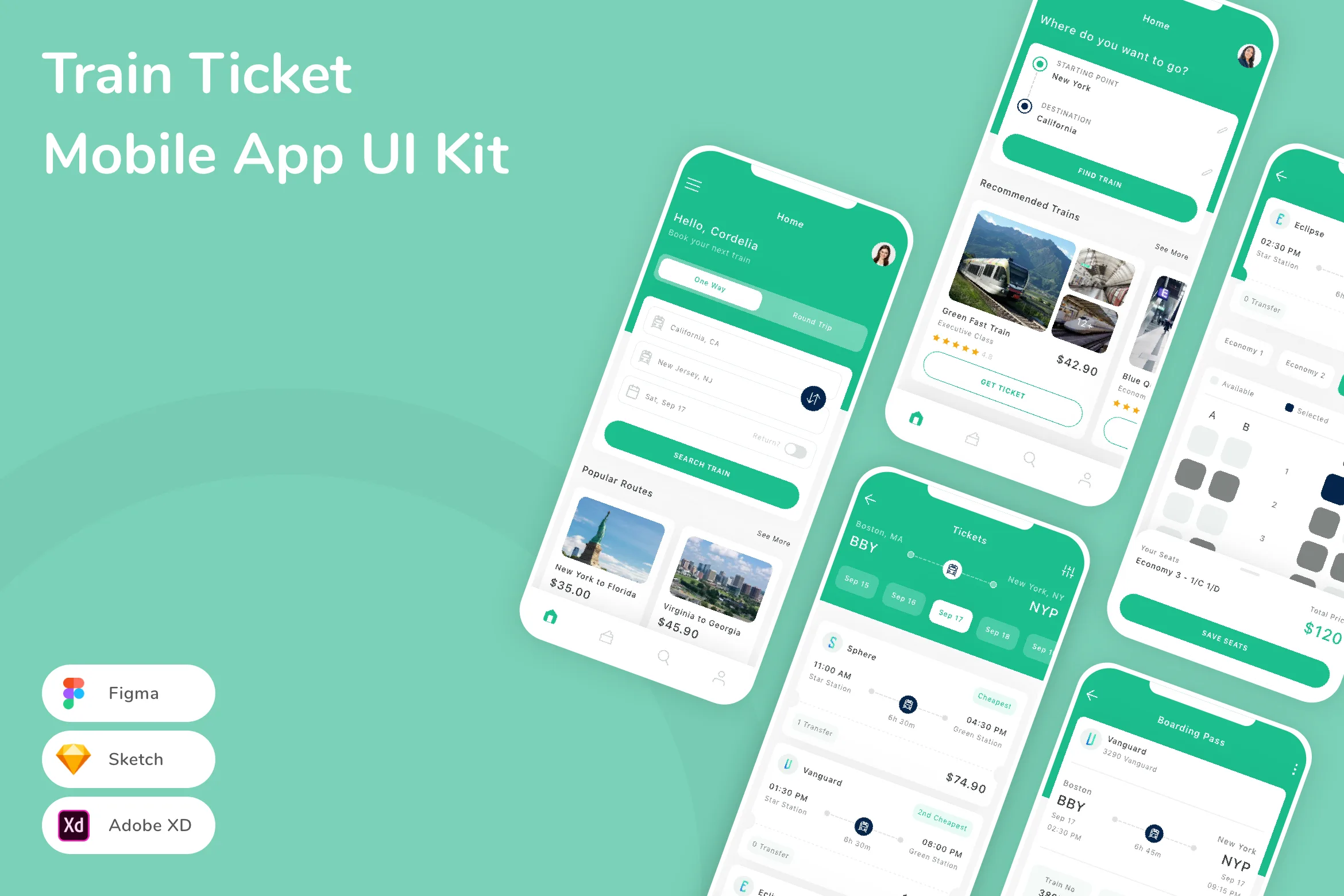 Train Ticket Mobile App UI Kit for Figma, Sketch & XD | UIworkshop