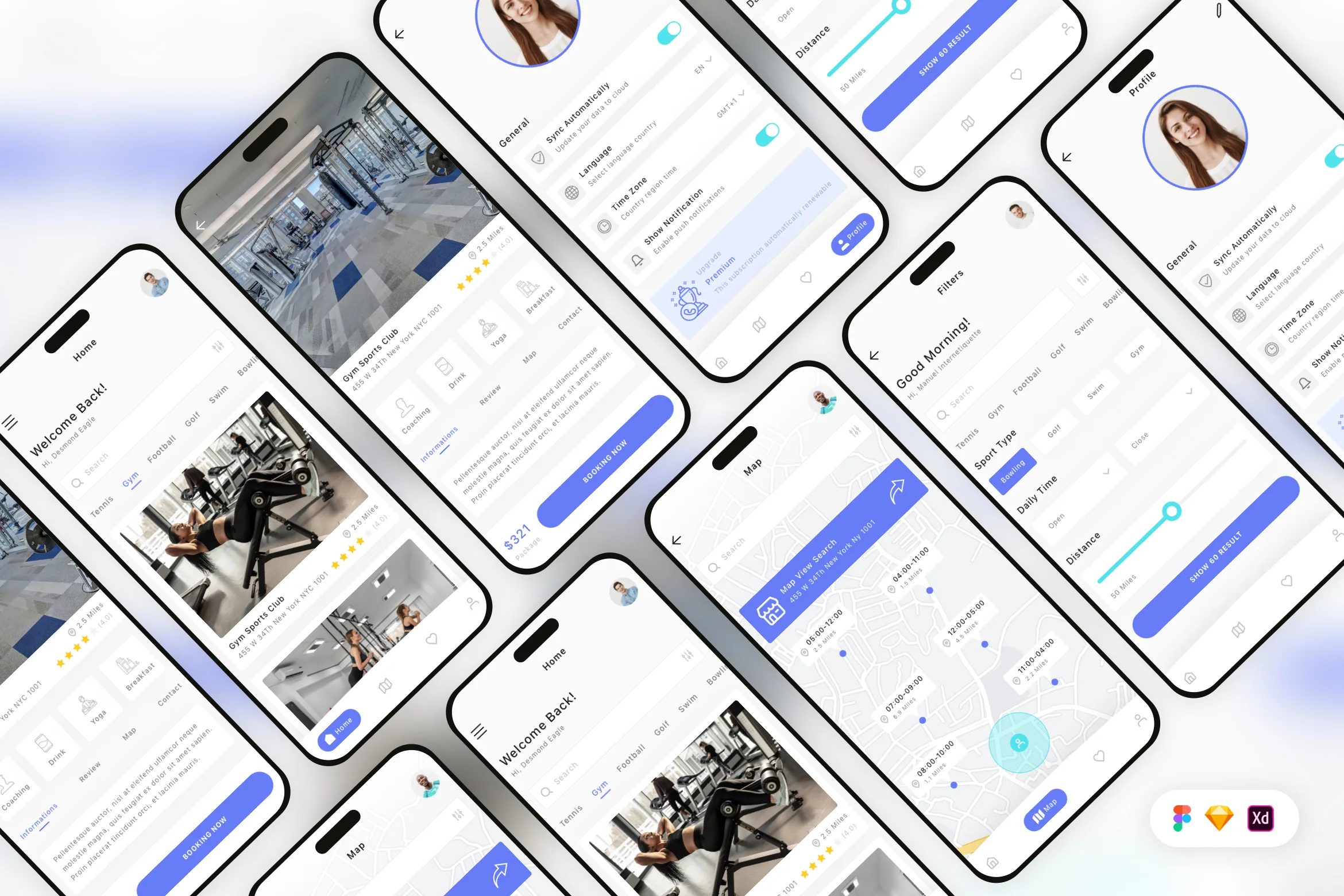 Fitness Center Finder Mobile App UI Kit for Figma, Sketch & XD | UIworkshop