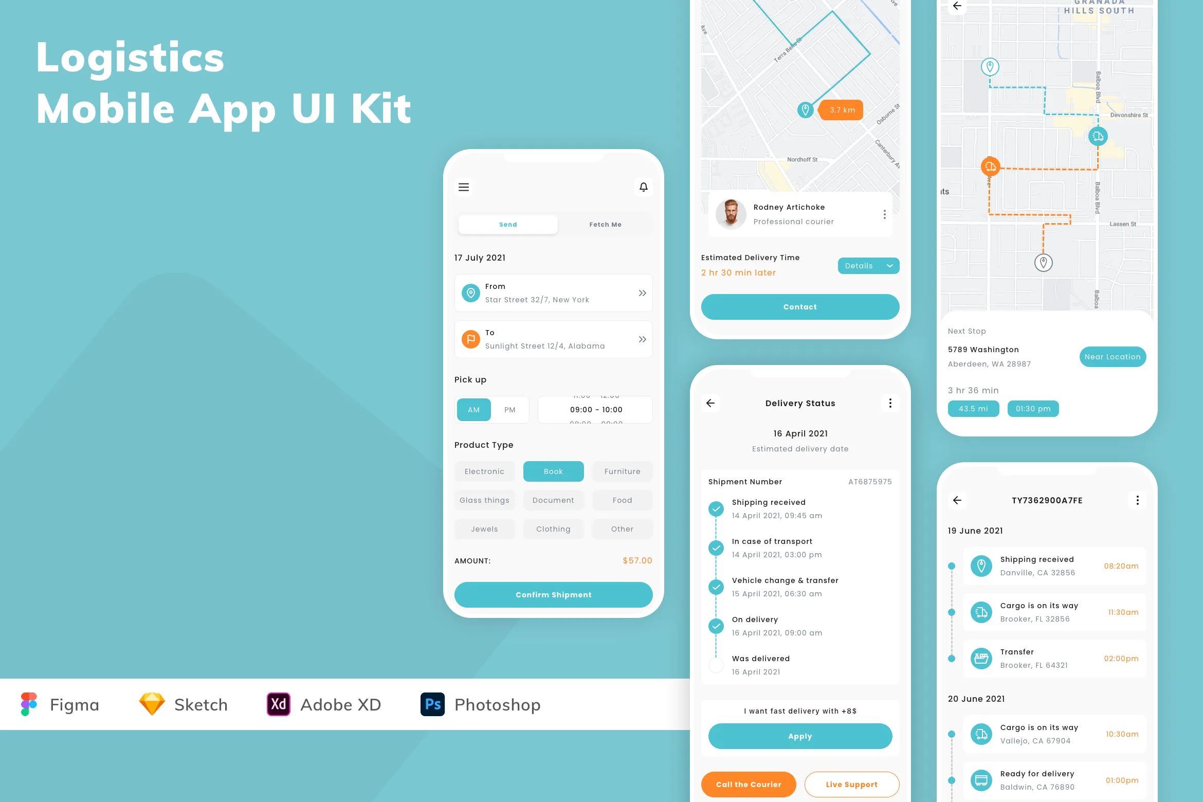 Logistics Mobile App UI Kit for Figma, Sketch & XD | UIworkshop