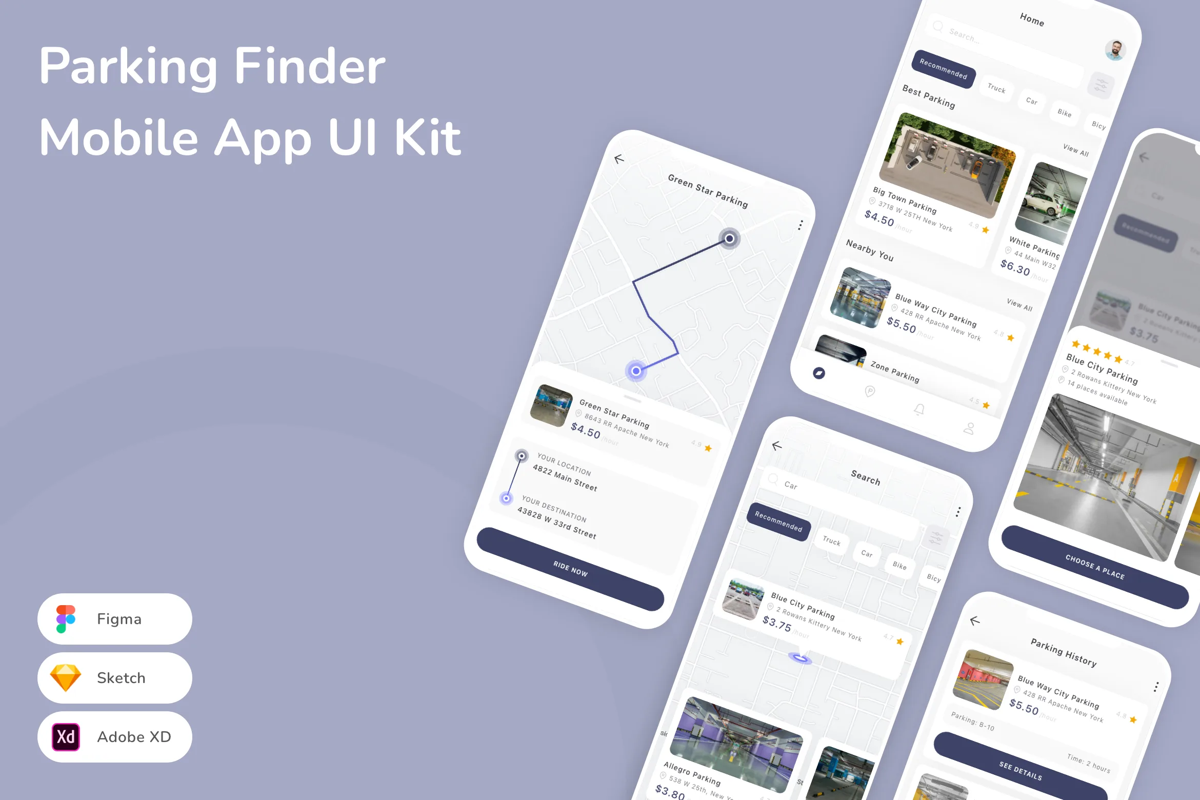 Parking Finder Mobile App UI Kit for Figma, Sketch & XD | UIworkshop
