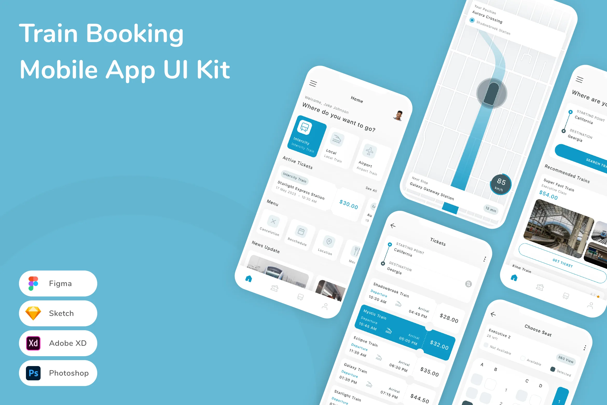 Train Booking Mobile App UI Kit for Figma, Sketch & XD | UIworkshop