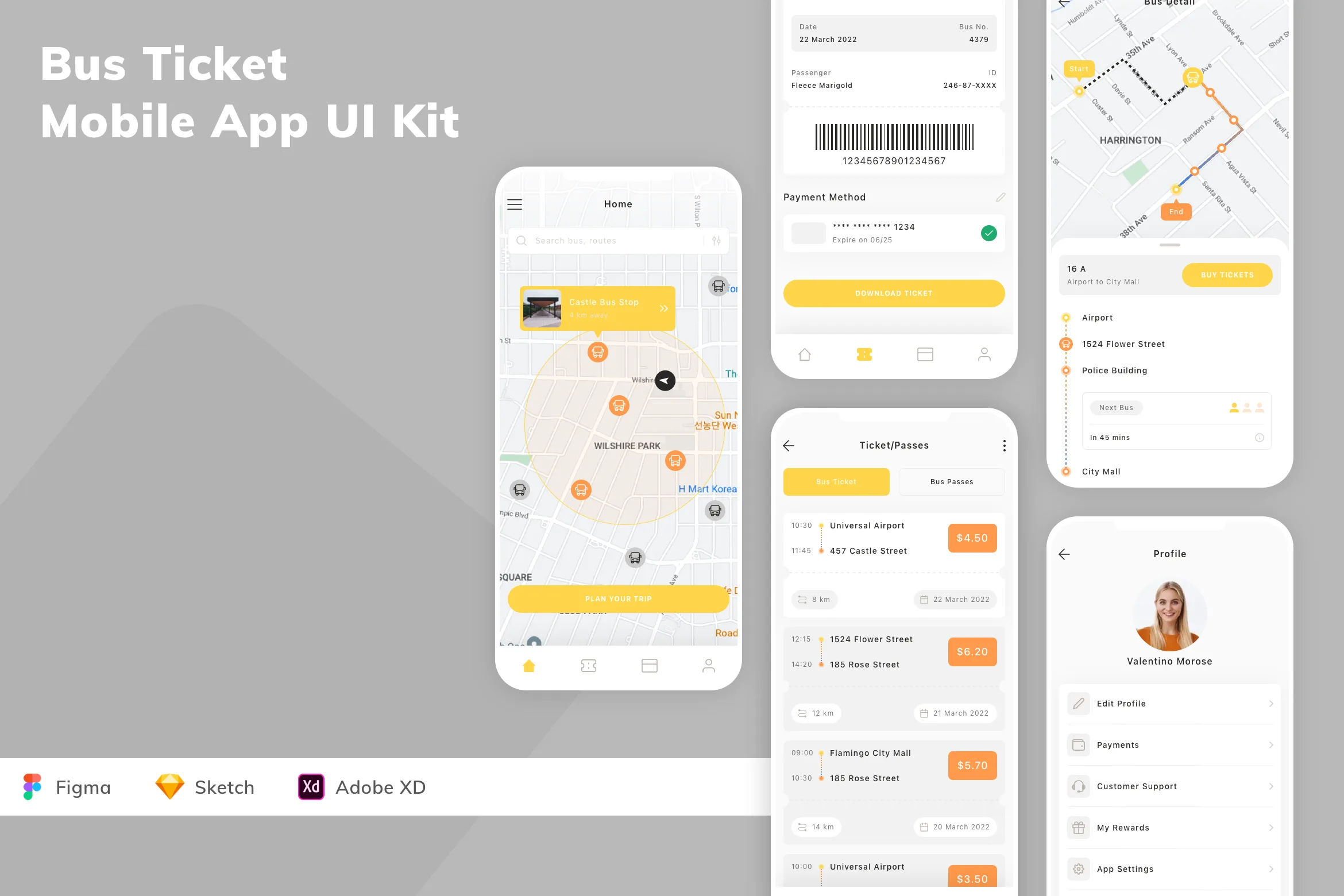 Bus Ticket Mobile App UI Kit for Figma, Sketch & XD | UIworkshop
