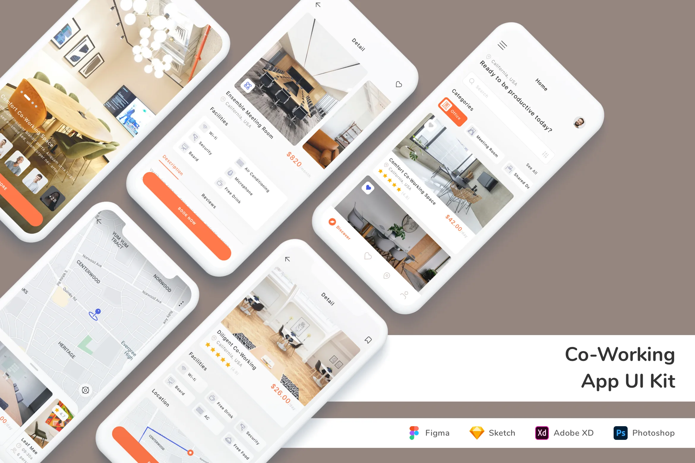 Co-Working App UI Kit for Figma, Sketch & XD | UIworkshop