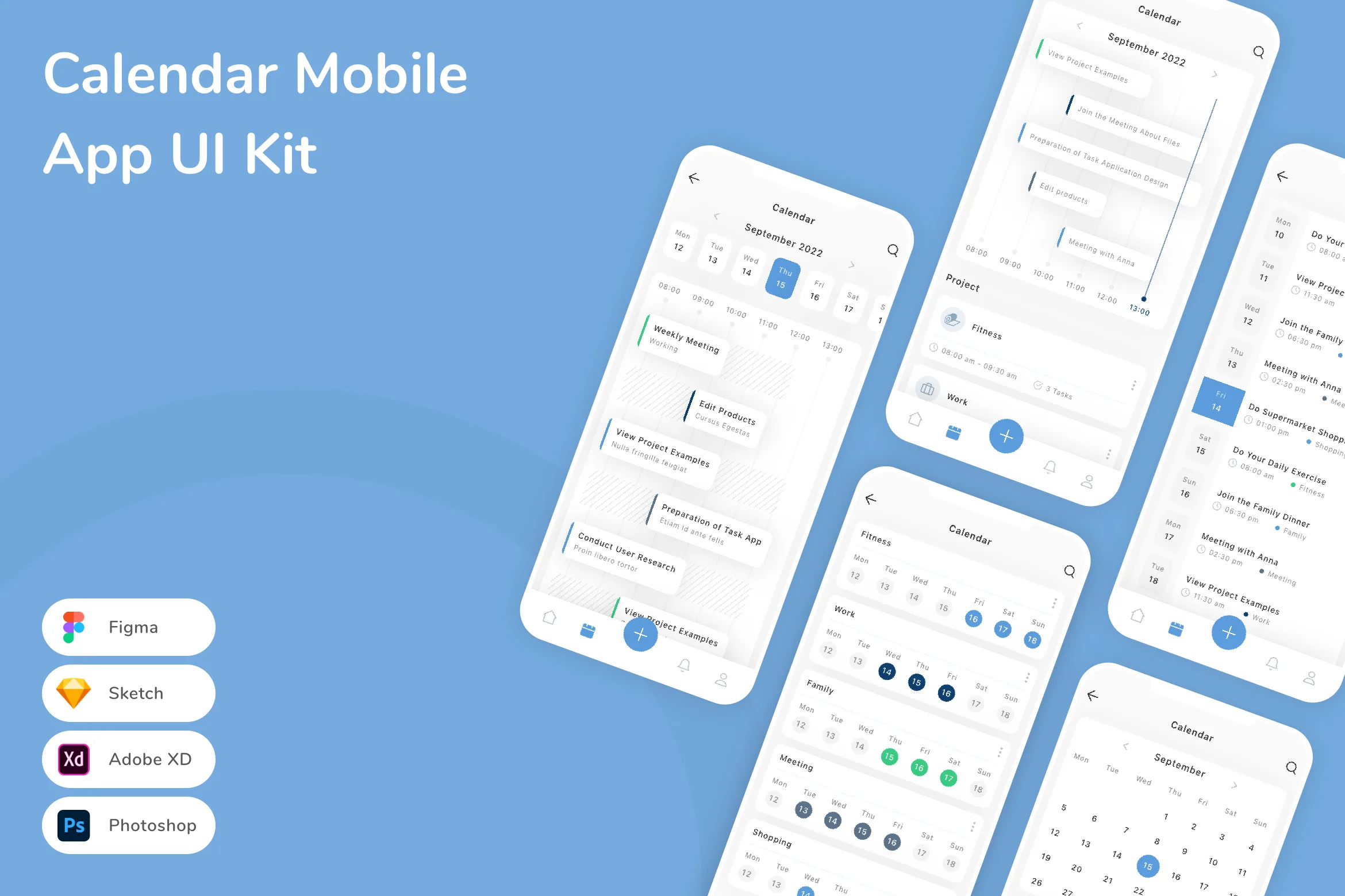 Calendar Mobile App UI Kit for Figma, Sketch & XD | UIworkshop