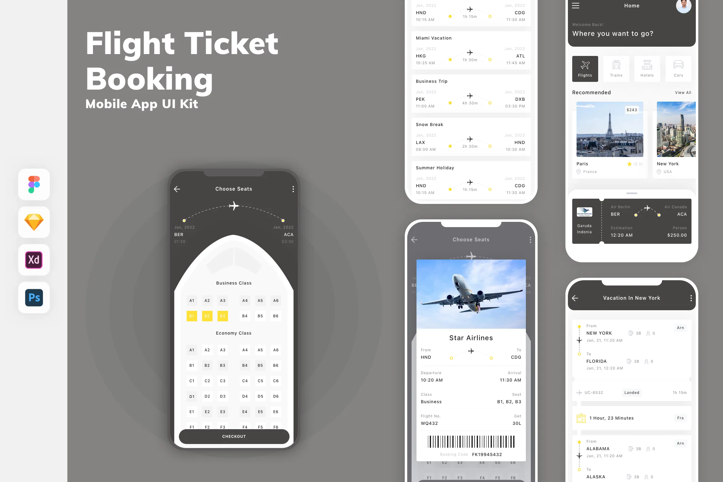 Flight Ticket Booking Mobile App UI Kit for Figma, Sketch & XD | UIworkshop