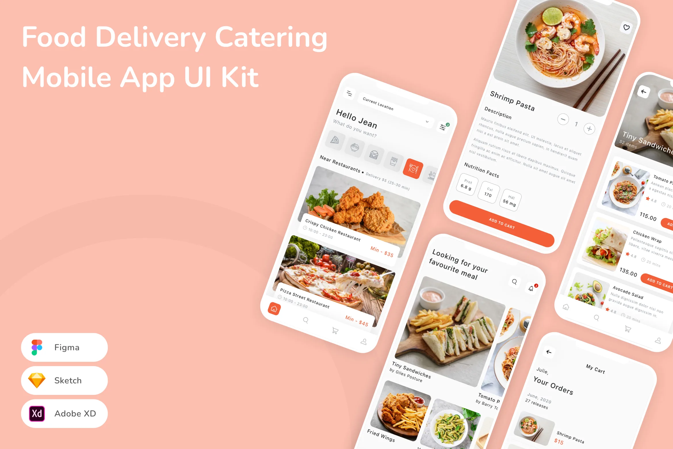 Food Delivery Catering Mobile App UI Kit for Figma, Sketch & XD ...