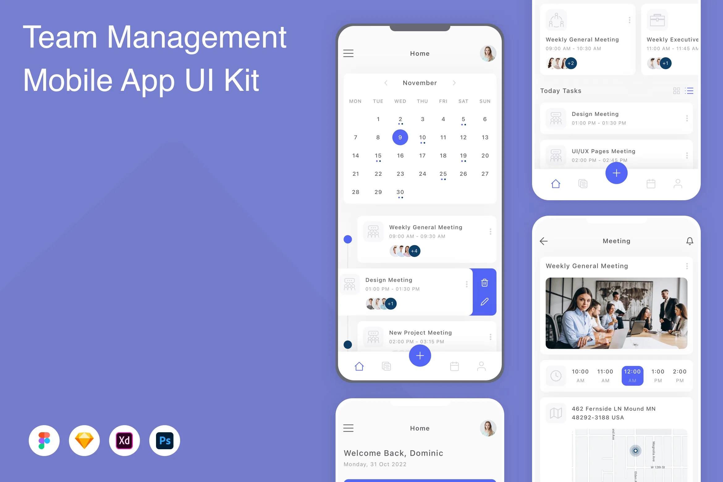Team Management Mobile App UI Kit for Figma, Sketch & XD | UIworkshop