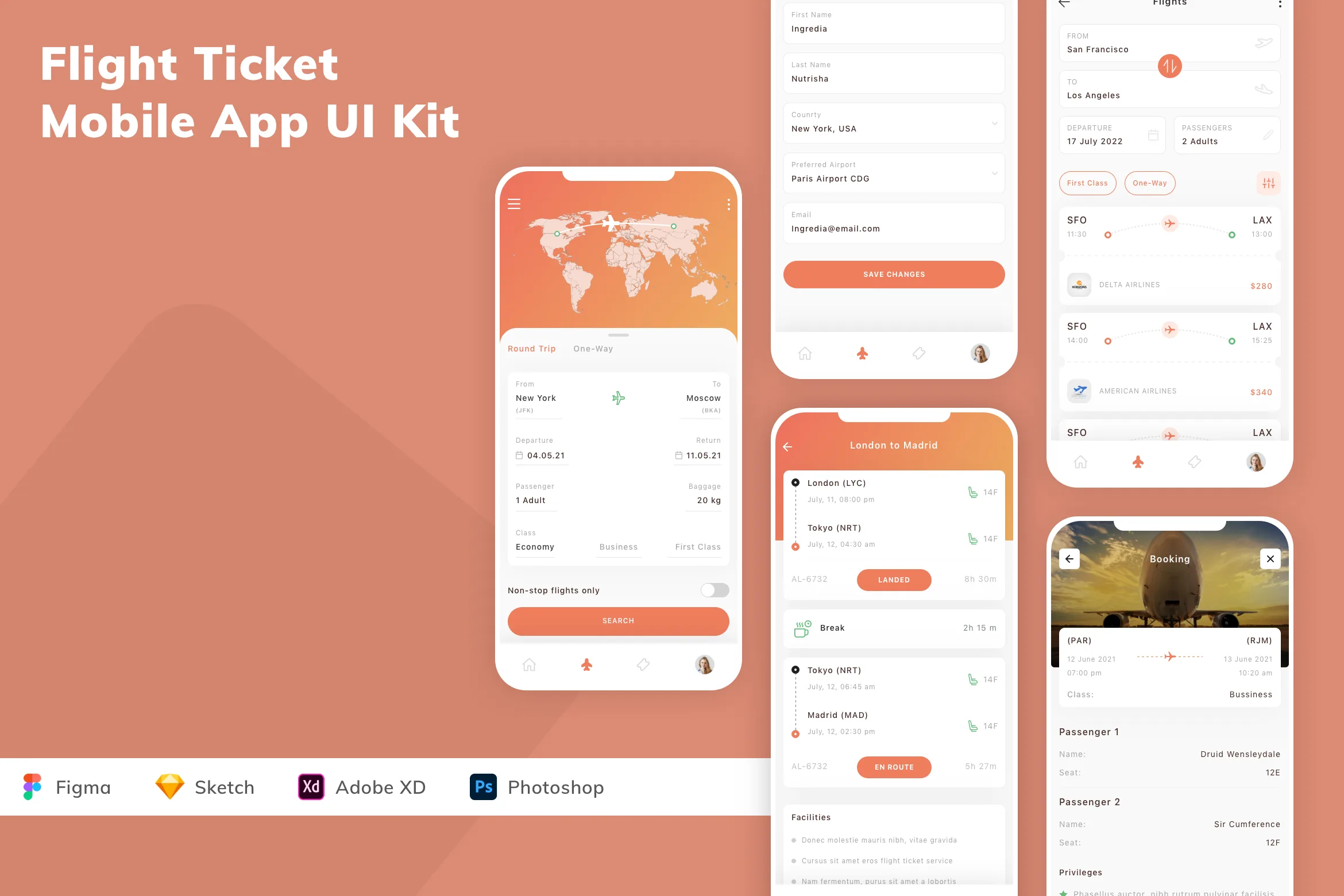 Flight Ticket Mobile App UI Kit for Figma, Sketch & XD | UIworkshop