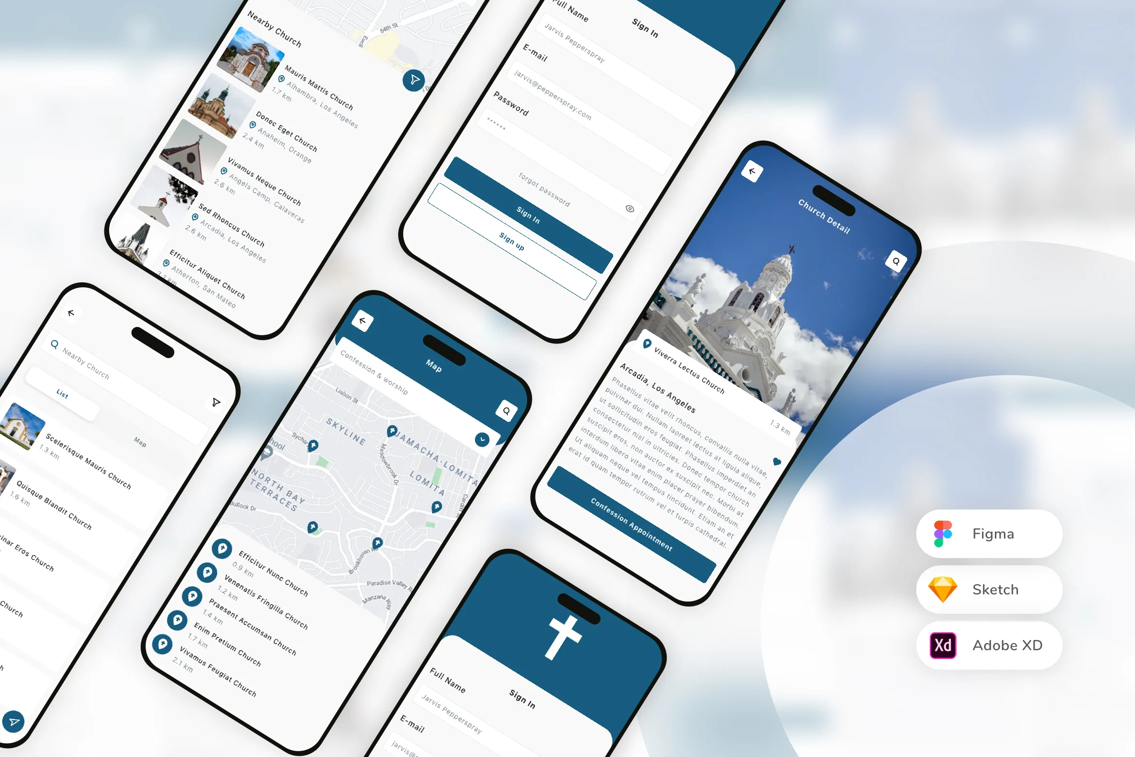 Church Finder Mobile App UI Kit for Figma, Sketch & XD | UIworkshop