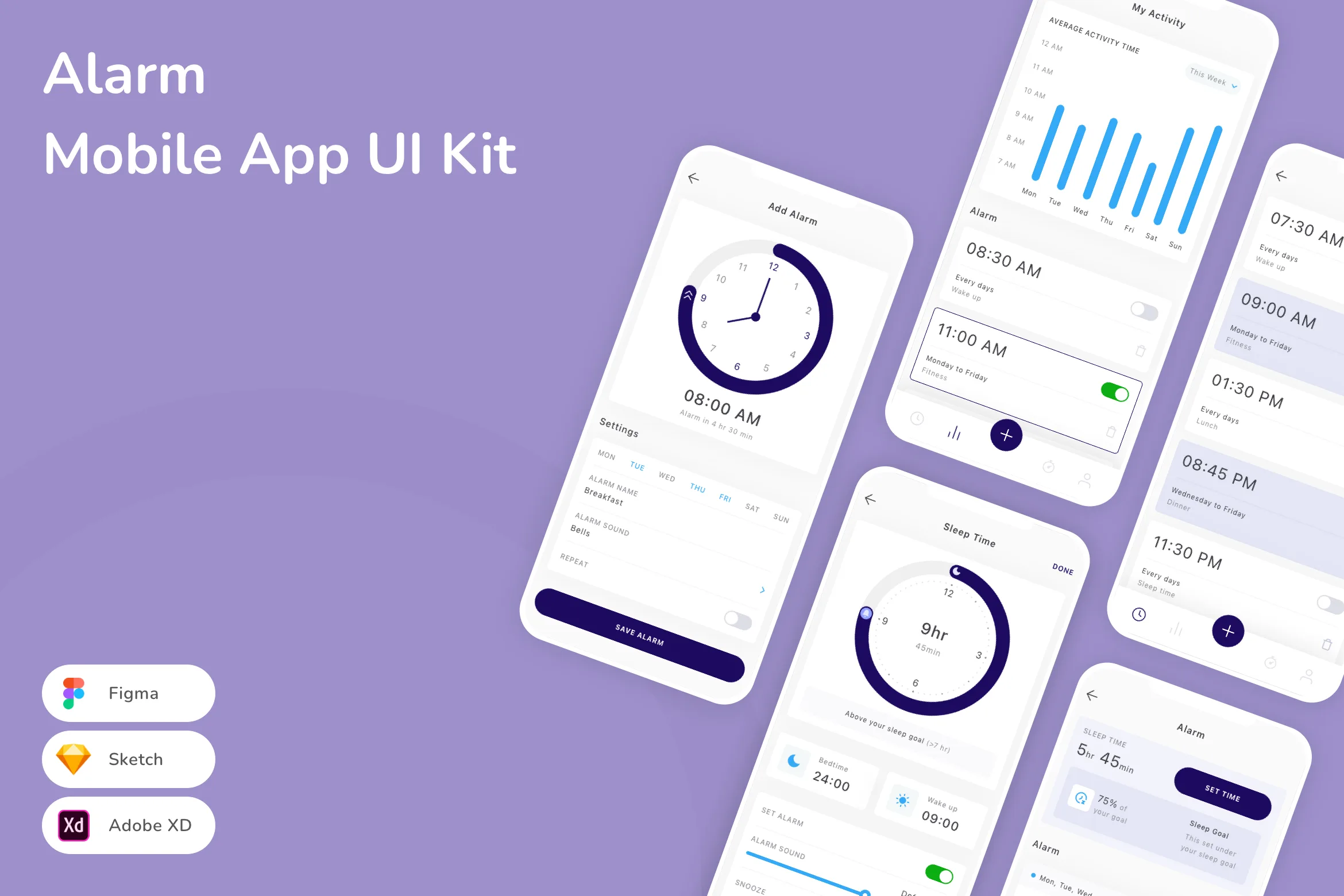 Alarm Mobile App UI Kit for Figma, Sketch & XD | UIworkshop