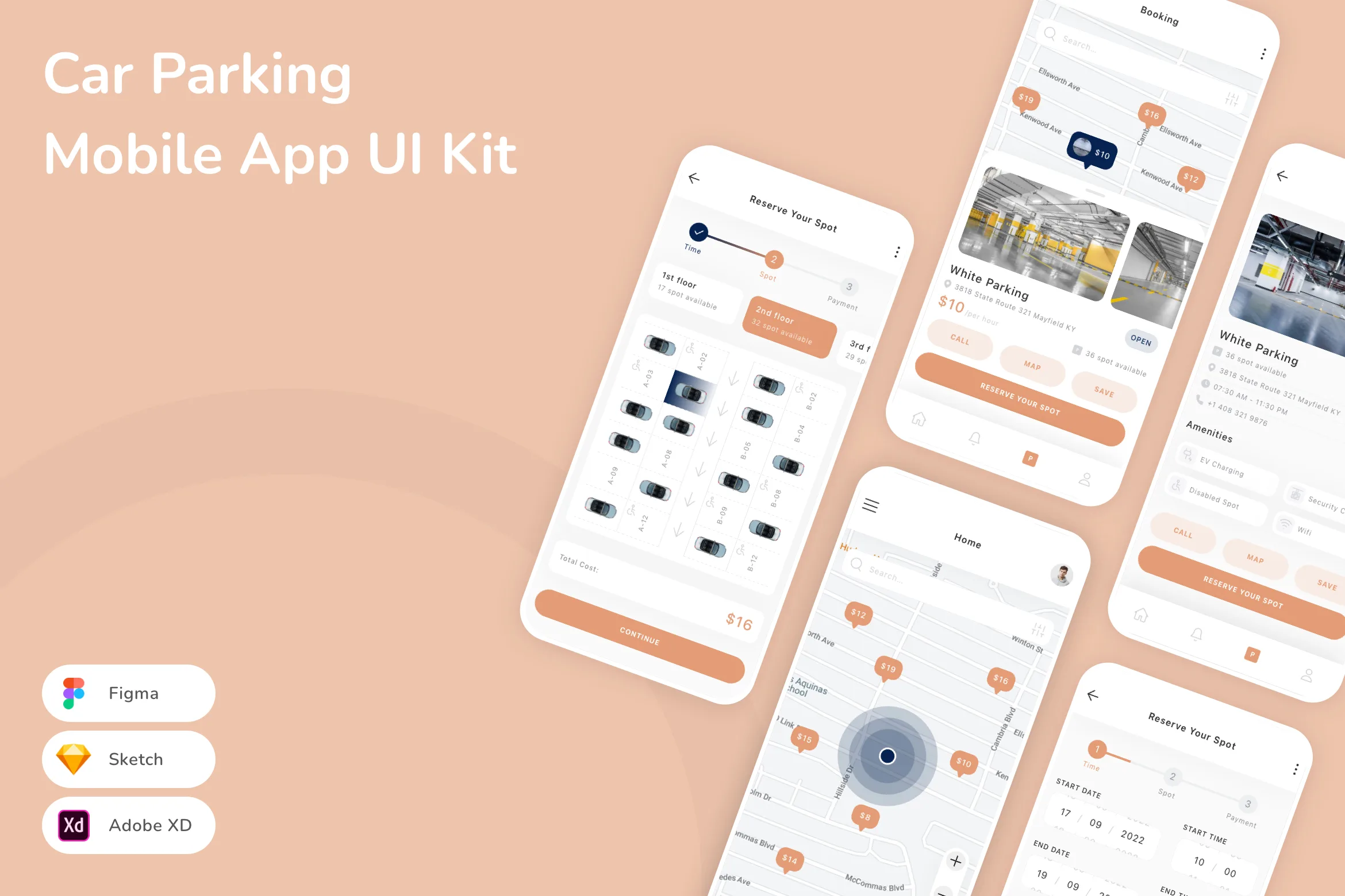 Car Parking Mobile App UI Kit for Figma, Sketch & XD | UIworkshop