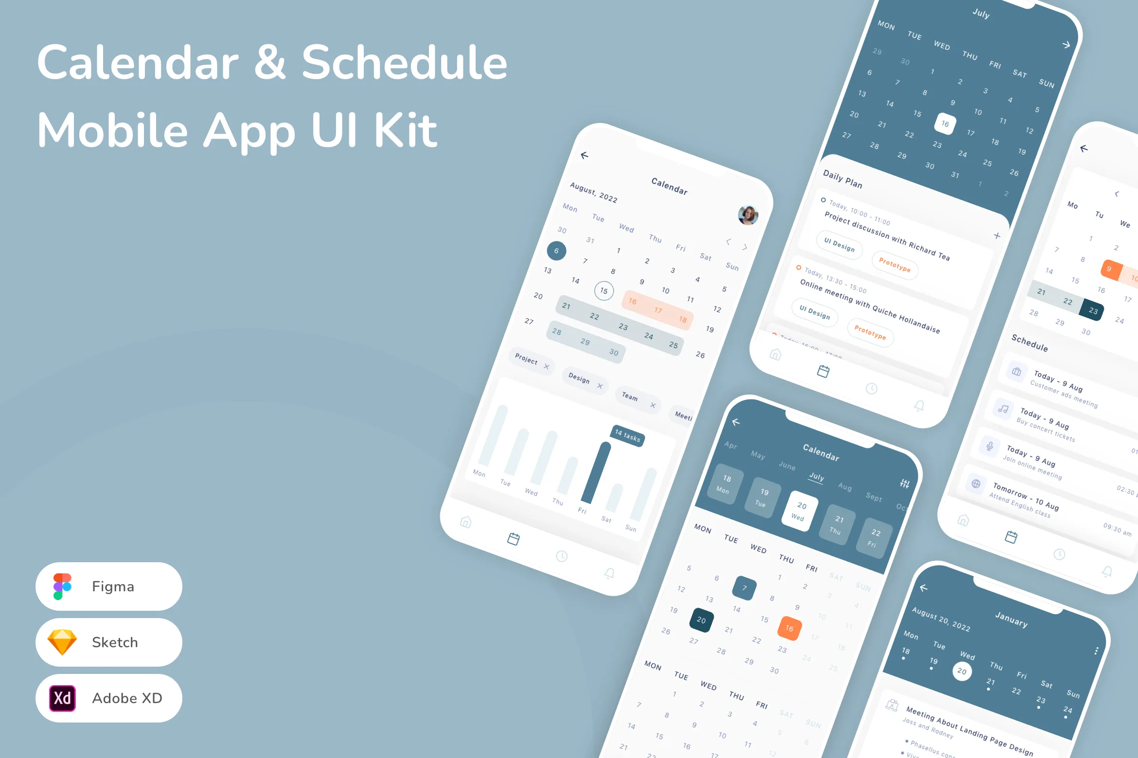 Calendar & Schedule Mobile App UI Kit for Figma, Sketch & XD | UIworkshop