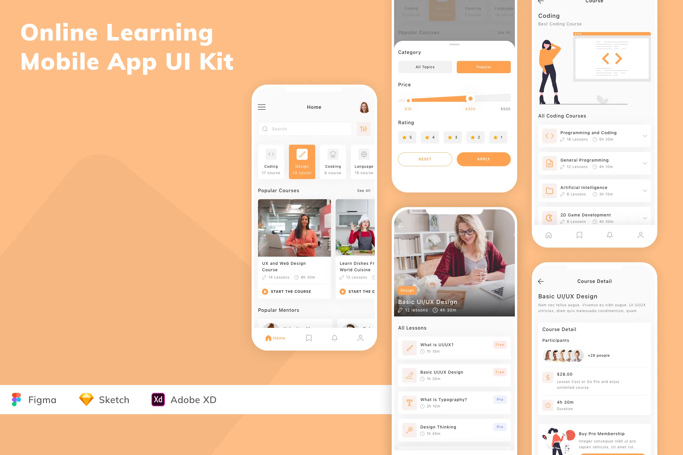 Online Learning Mobile App UI Kit for Figma, Sketch & XD | UIworkshop