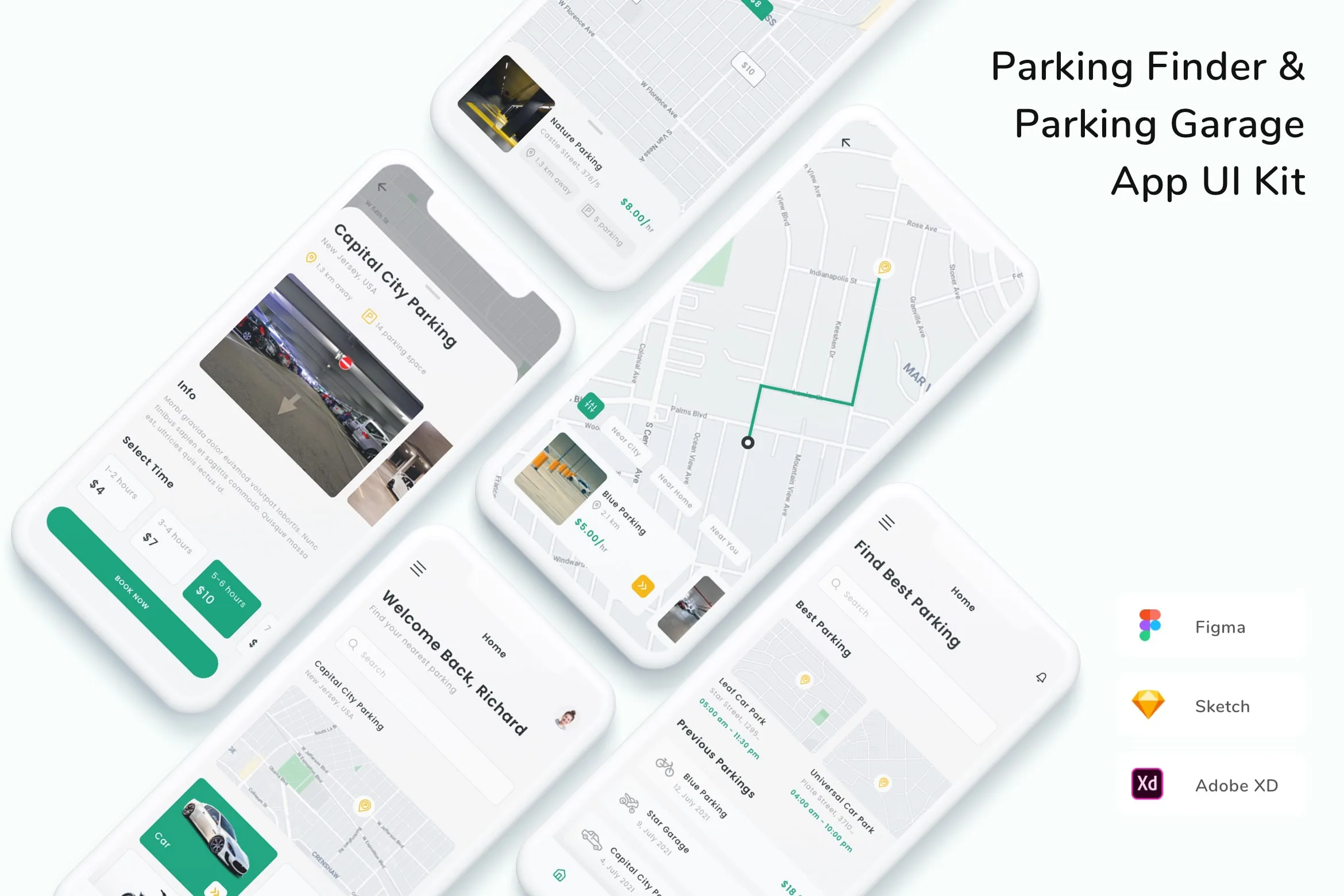 Parking Finder & Parking Garage App UI Kit for Figma, Sketch & XD ...