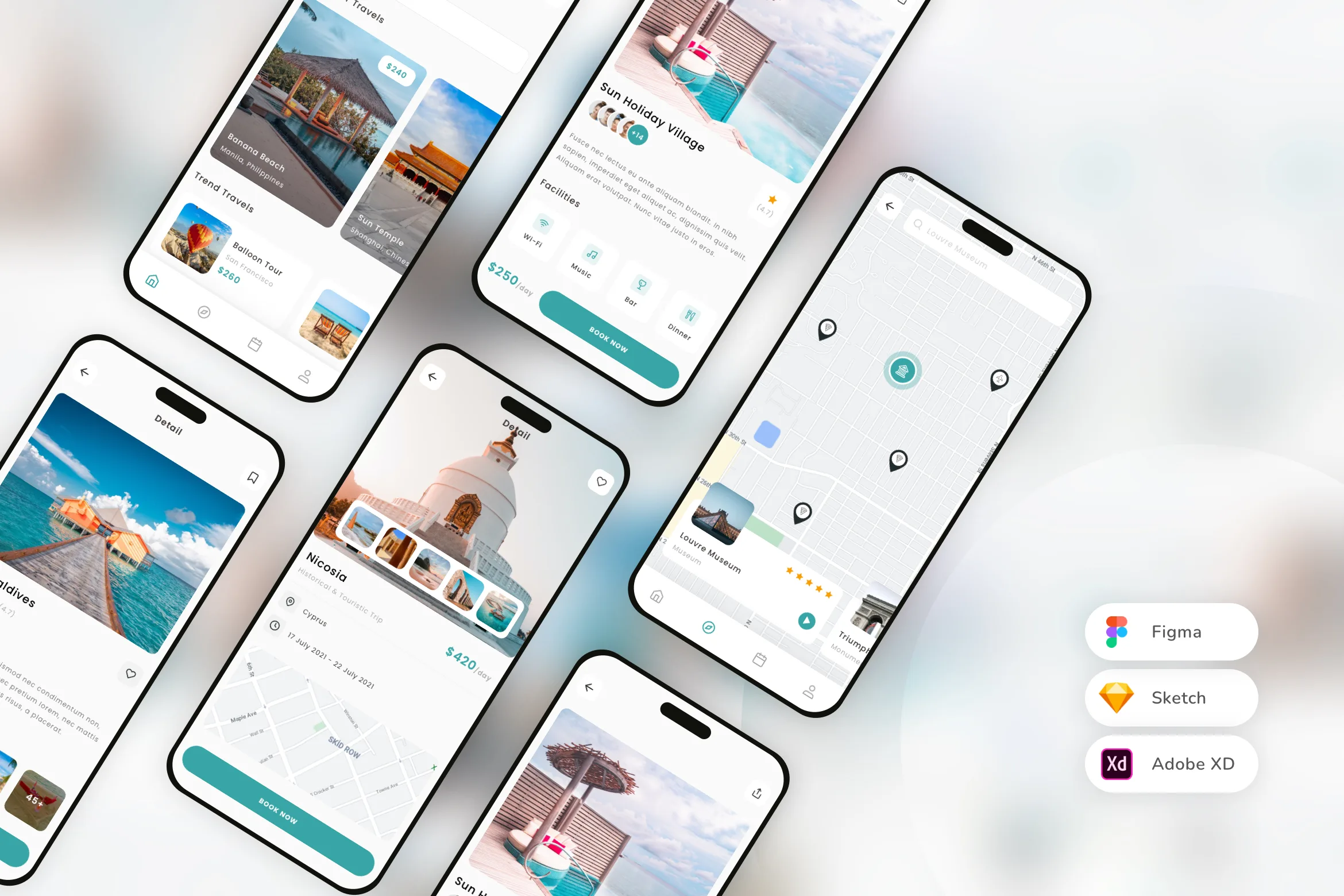 Travel Service Mobile App UI Kit for Figma, Sketch & XD | UIworkshop