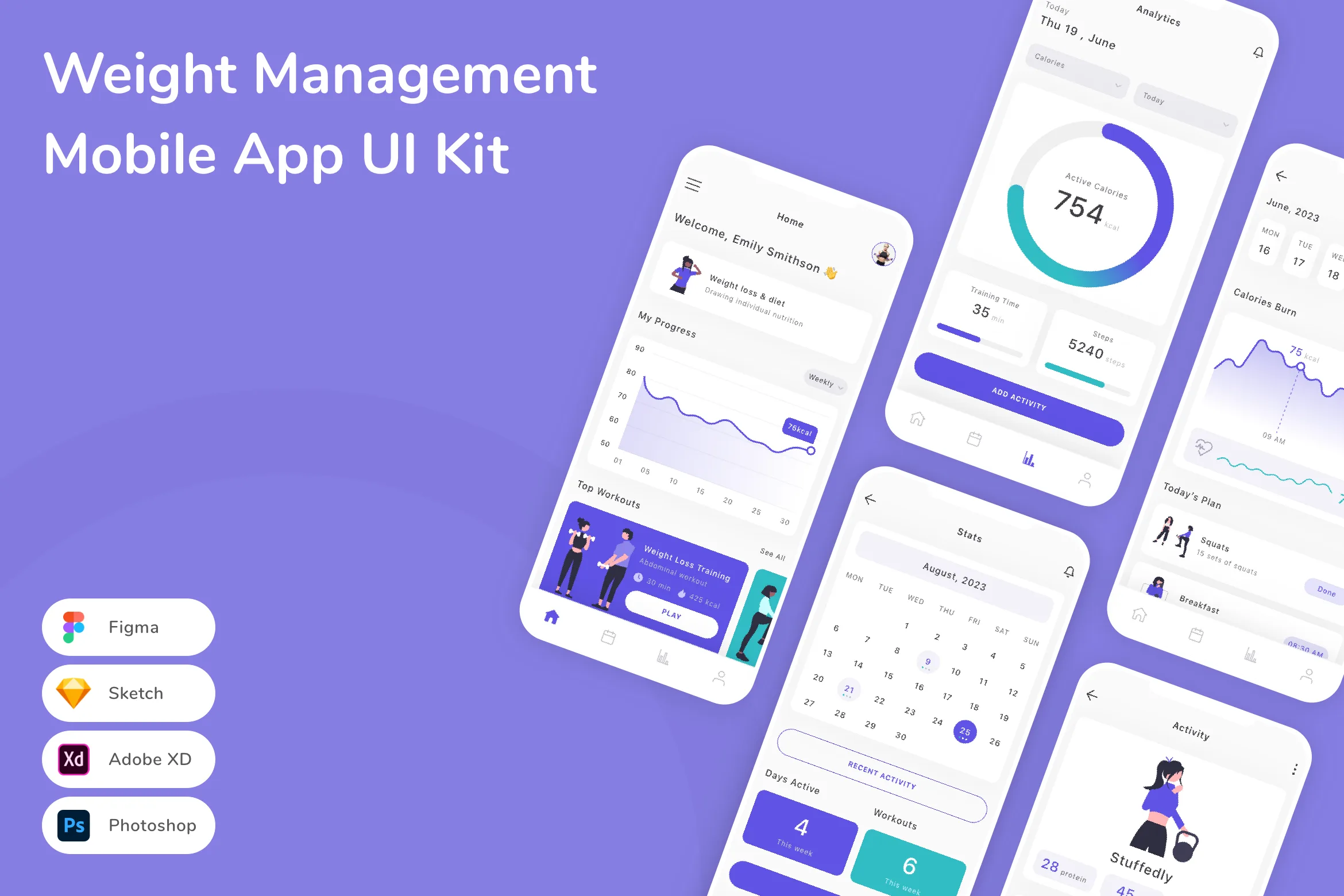 Weight Management Mobile App UI Kit for Figma, Sketch & XD | UIworkshop