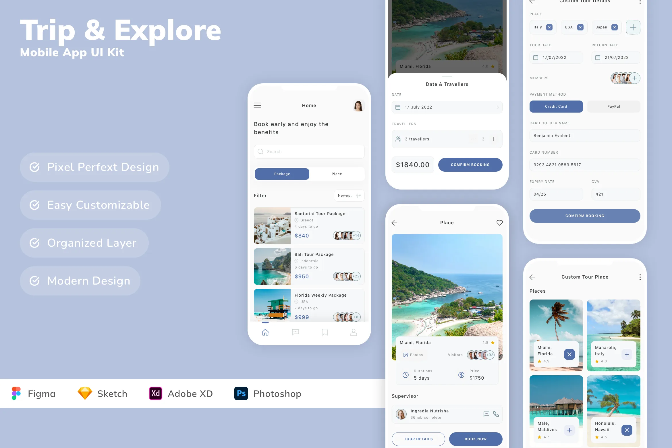Trip & Explore Mobile App UI Kit for Figma, Sketch & XD | UIworkshop