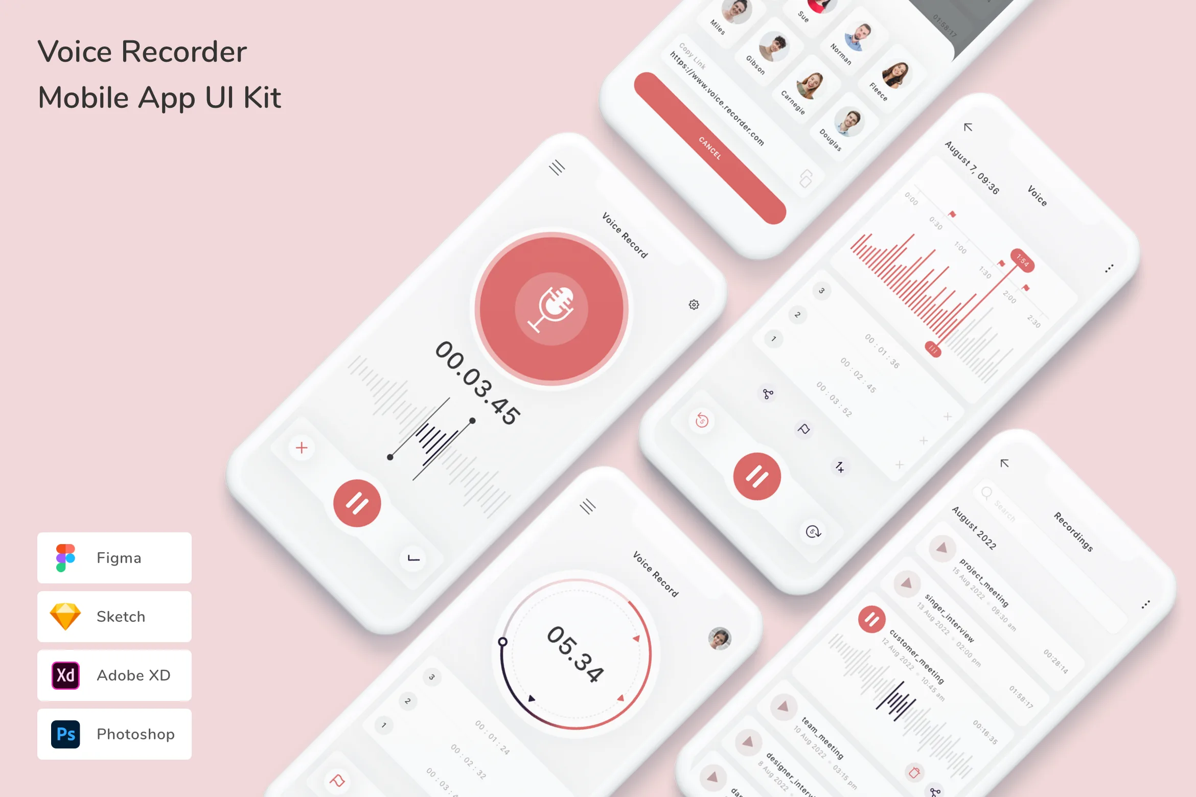 Voice Recorder Mobile App UI Kit for Figma, Sketch & XD | UIworkshop