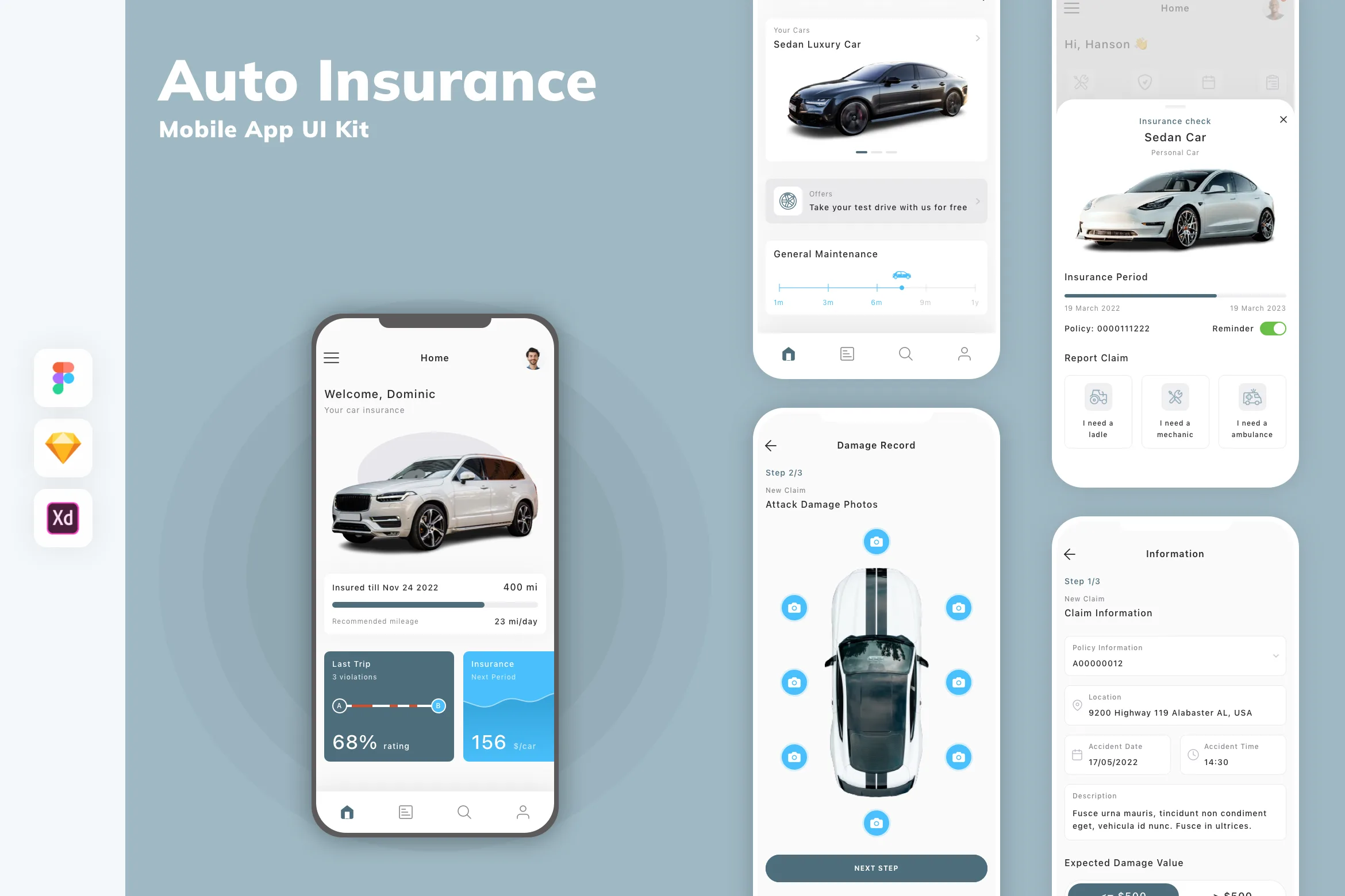Auto Insurance Mobile App UI Kit for Figma, Sketch & XD | UIworkshop