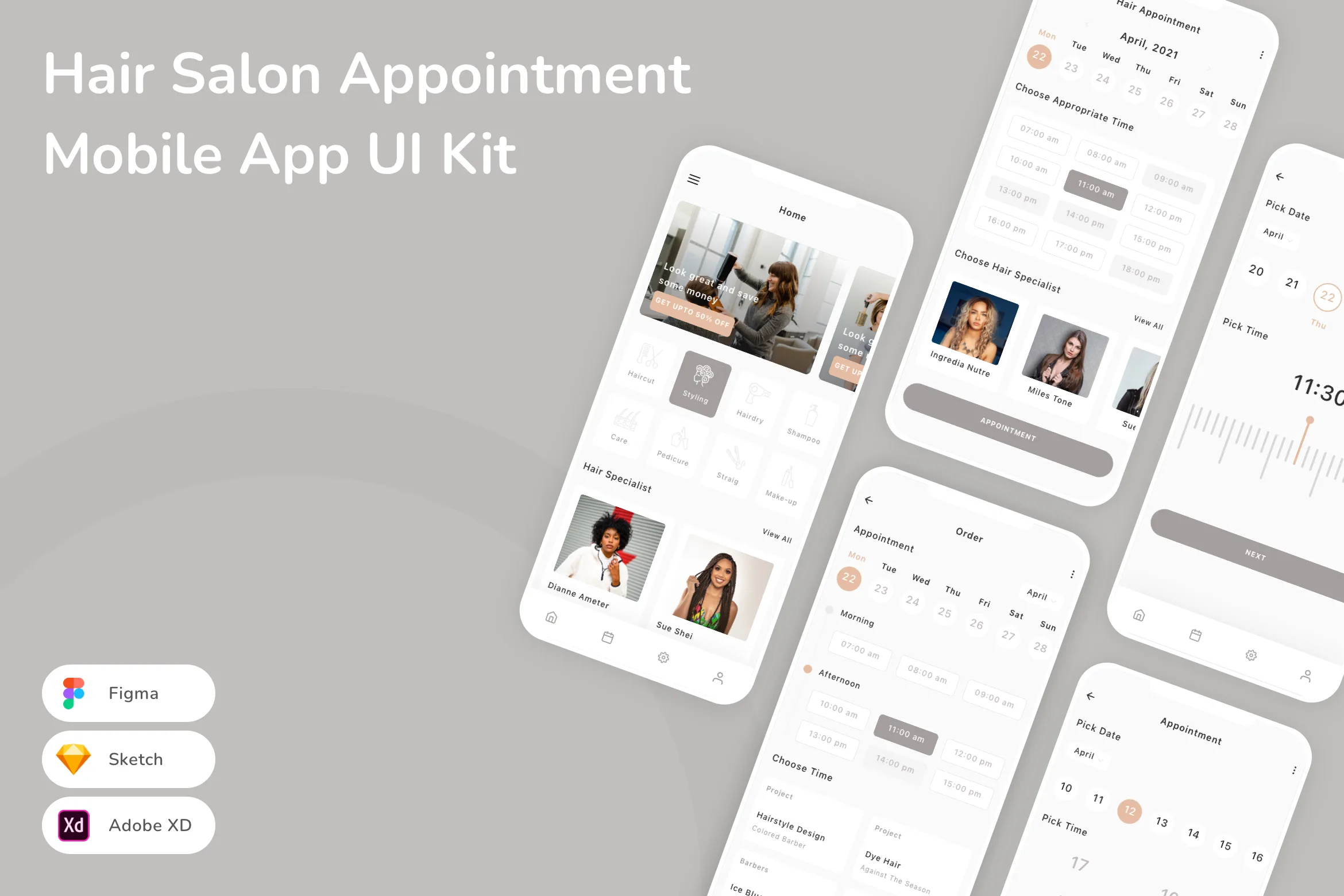 Hair Salon Appointment Mobile App UI Kit for Figma, Sketch & XD ...