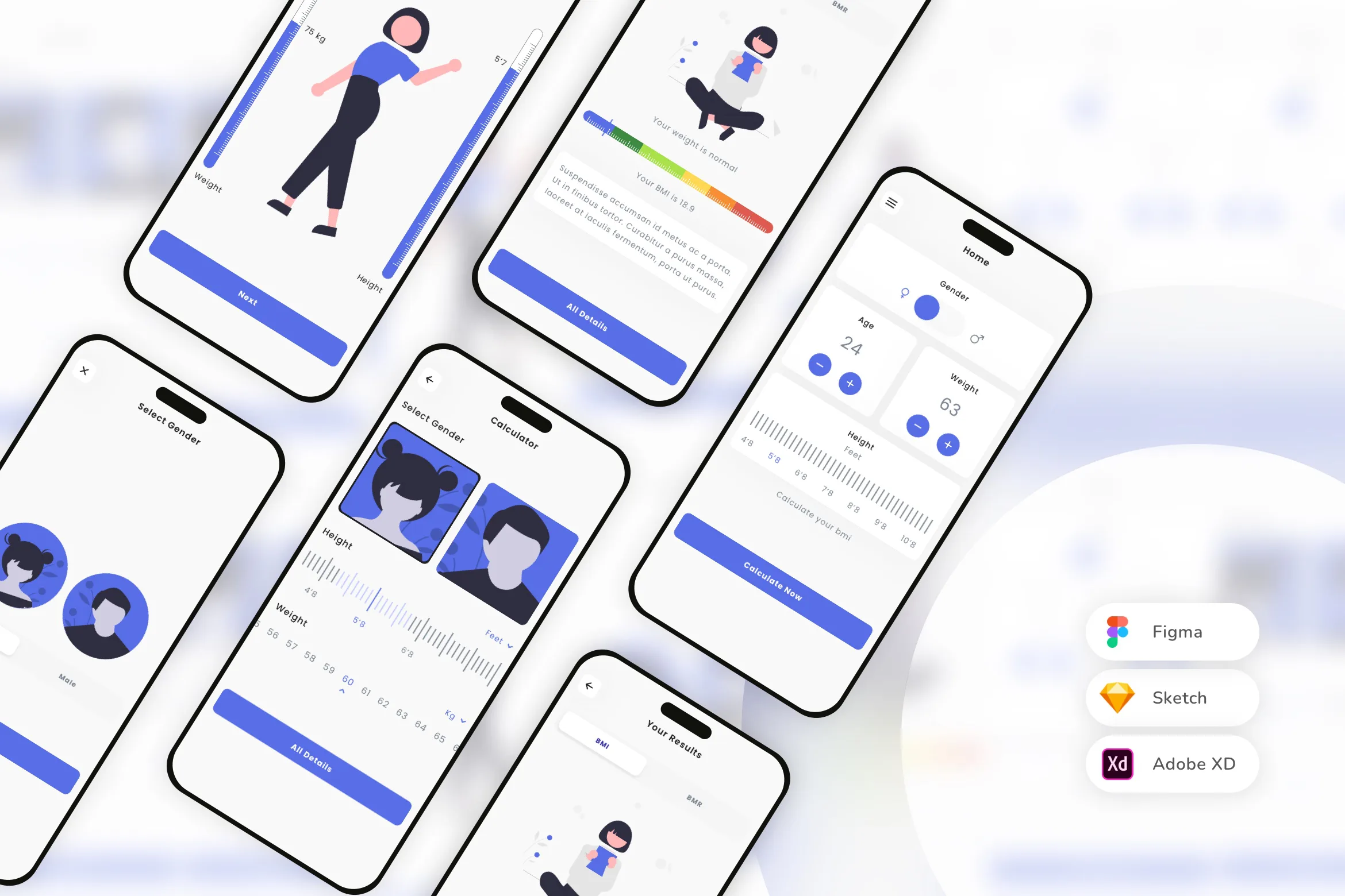 BMI Calculator Mobile App UI Kit for Figma, Sketch & XD | UIworkshop