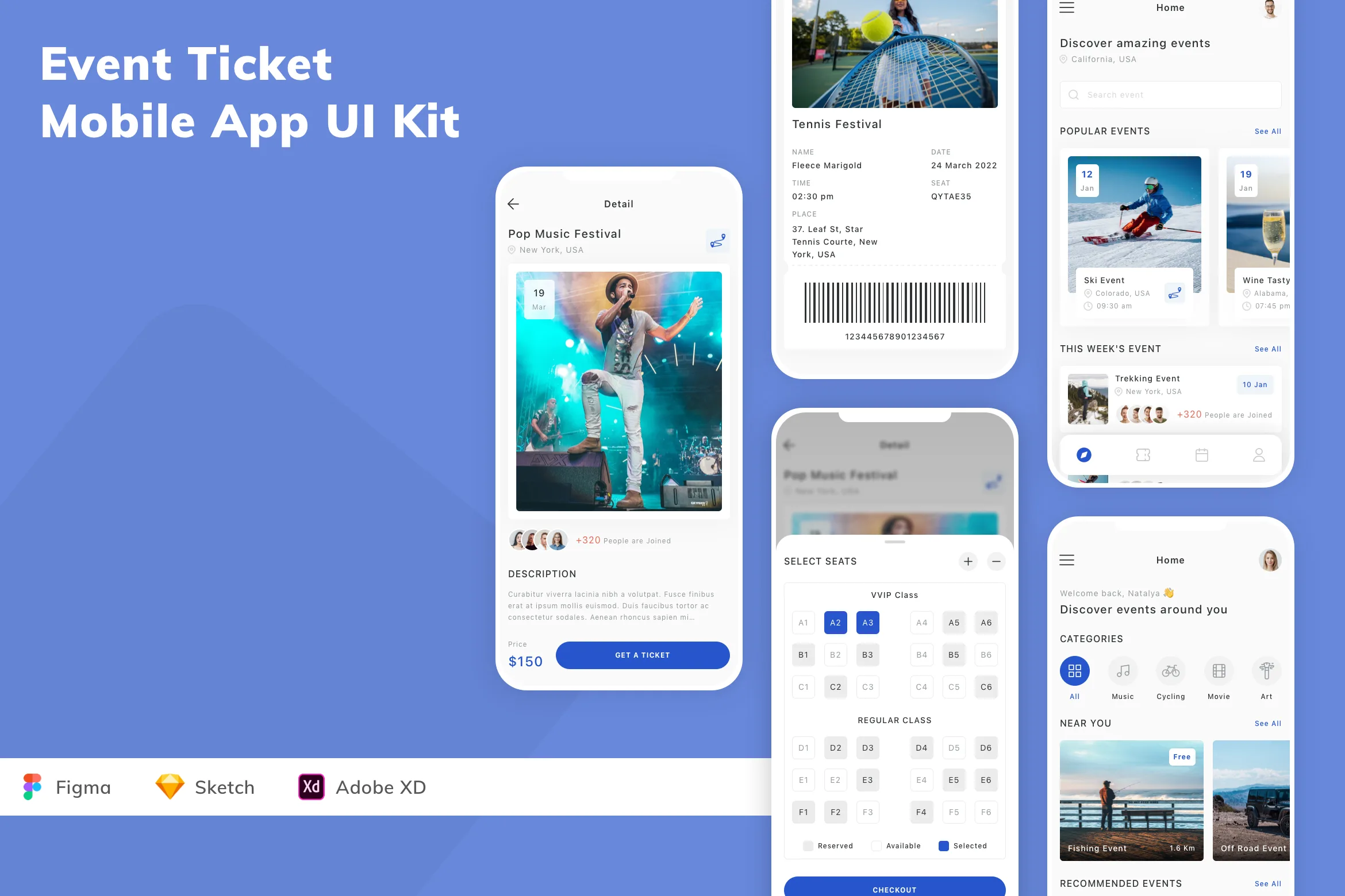 Event Ticket Mobile App UI Kit for Figma, Sketch & XD | UIworkshop